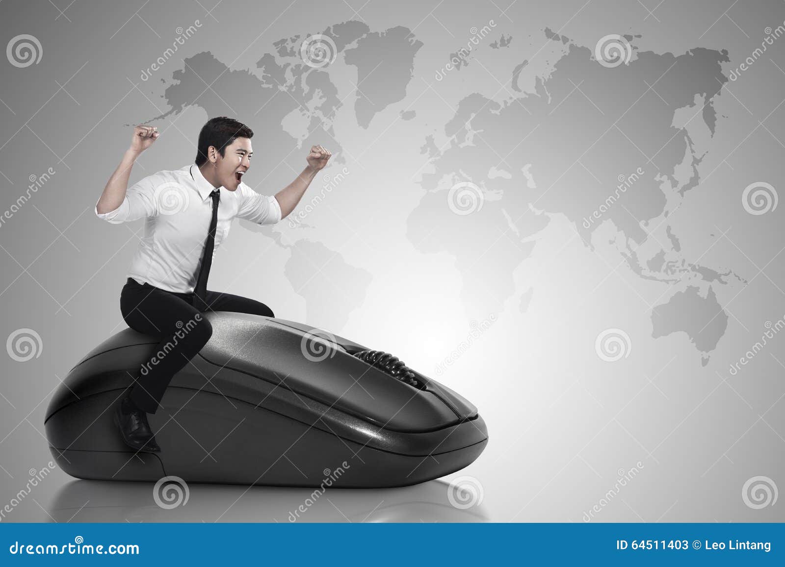 Asian Business Person Riding Computer Mouse Stock Image - Image of ...
