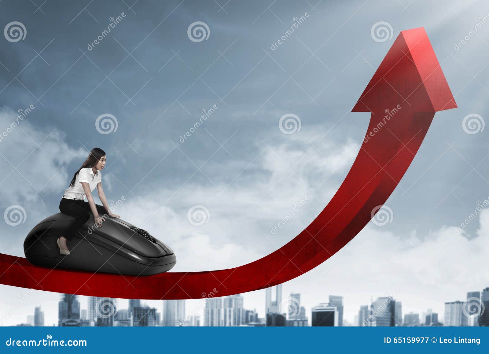 Asian Business Person Riding Computer Mouse Stock Image - Image of city ...