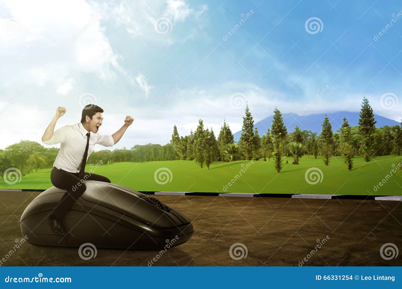 Asian Business Person Riding Computer Mouse Stock Photo - Image of ...