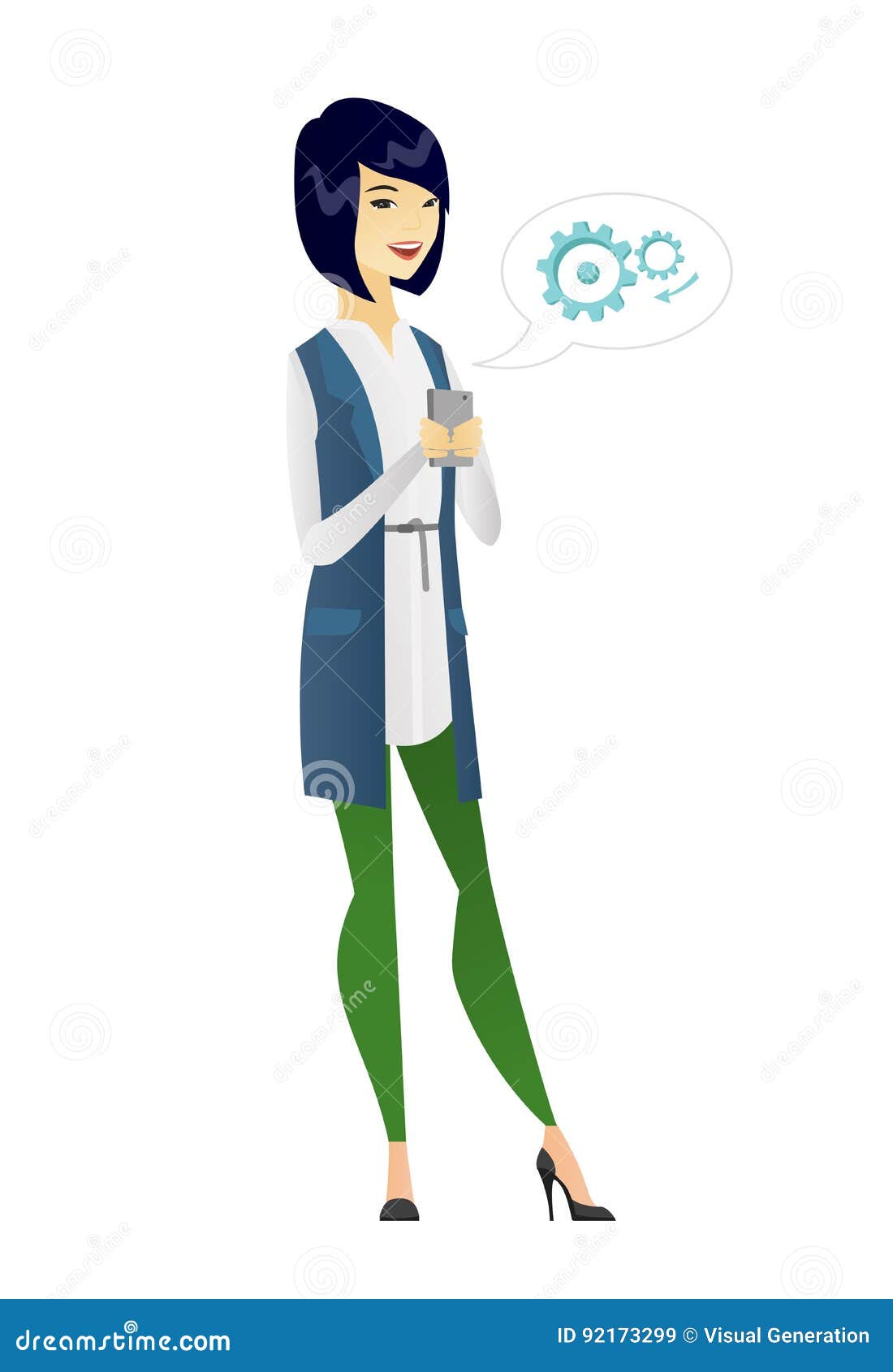Asian Business Woman Holding A Mobile Phone Stock Vector
