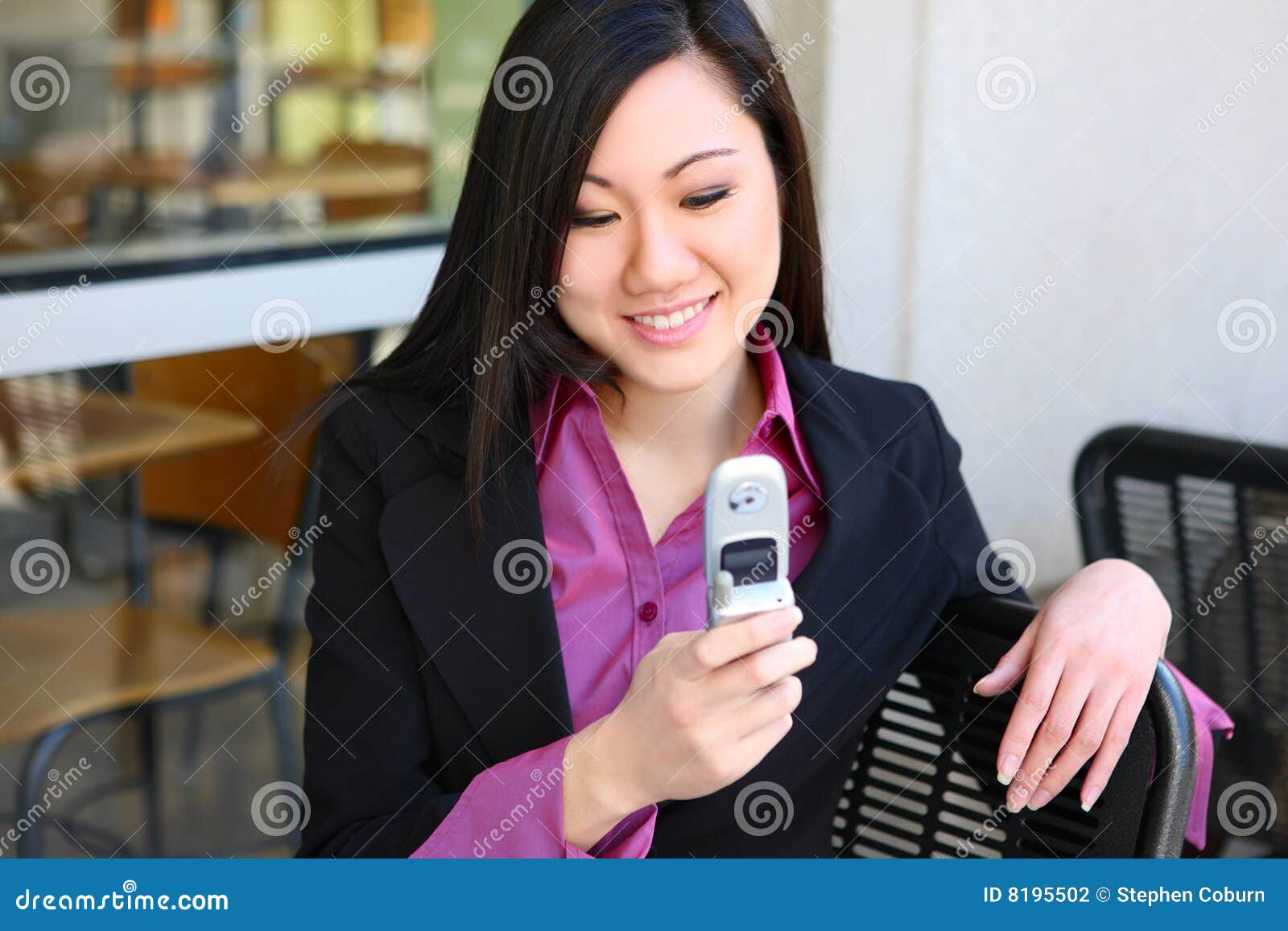 Asian Business Woman Texting with Phone Stock Photo - Image of ...