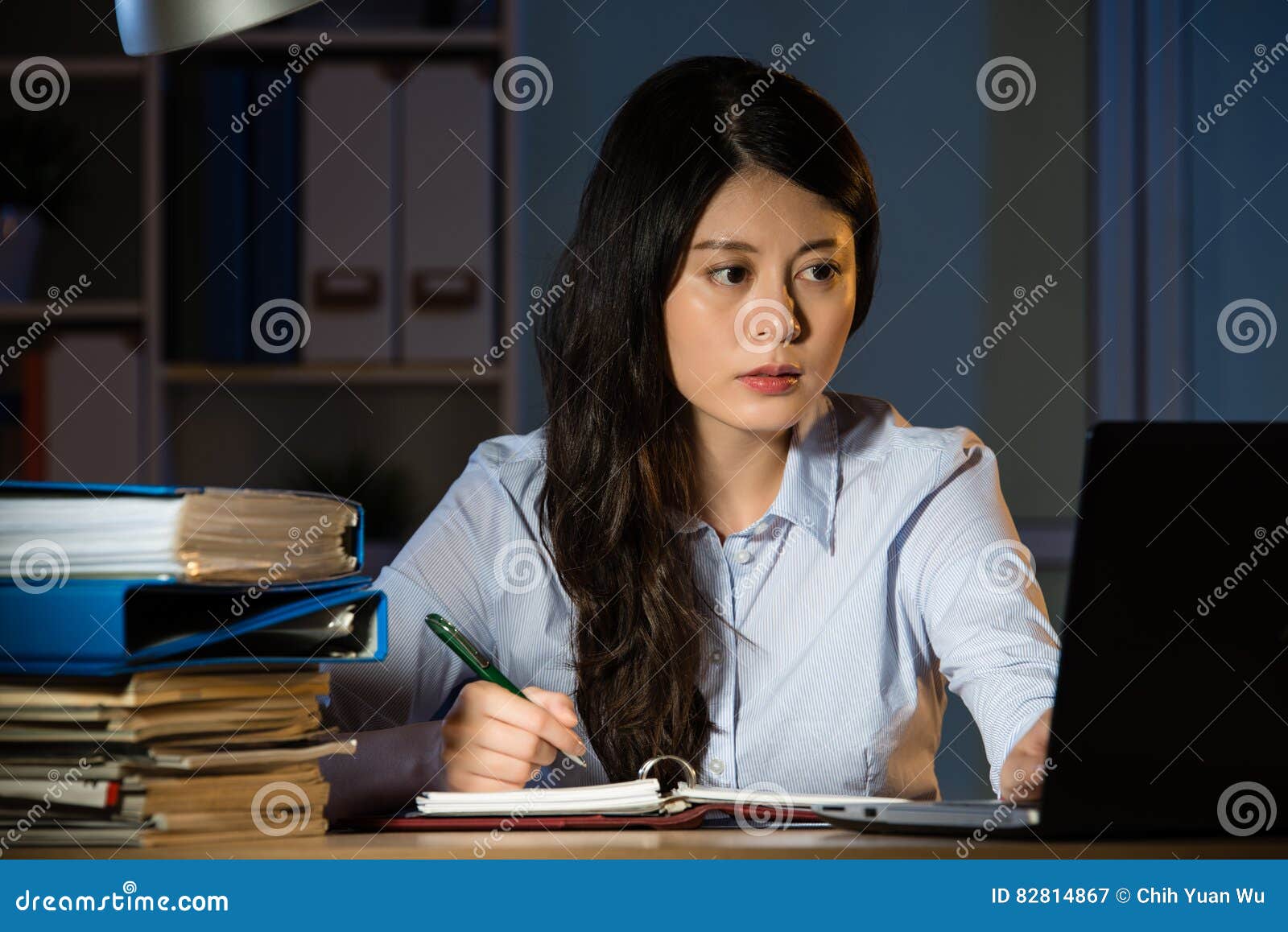 Asian Business Woman Working Overtime Late Night In Office Stock Image Image Of Deadline