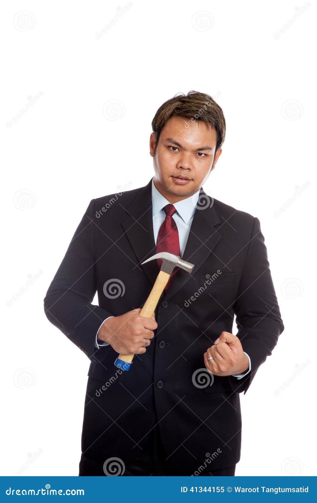 Asian Businessman Angry Hold a Hammer Stock Image - Image of moody ...