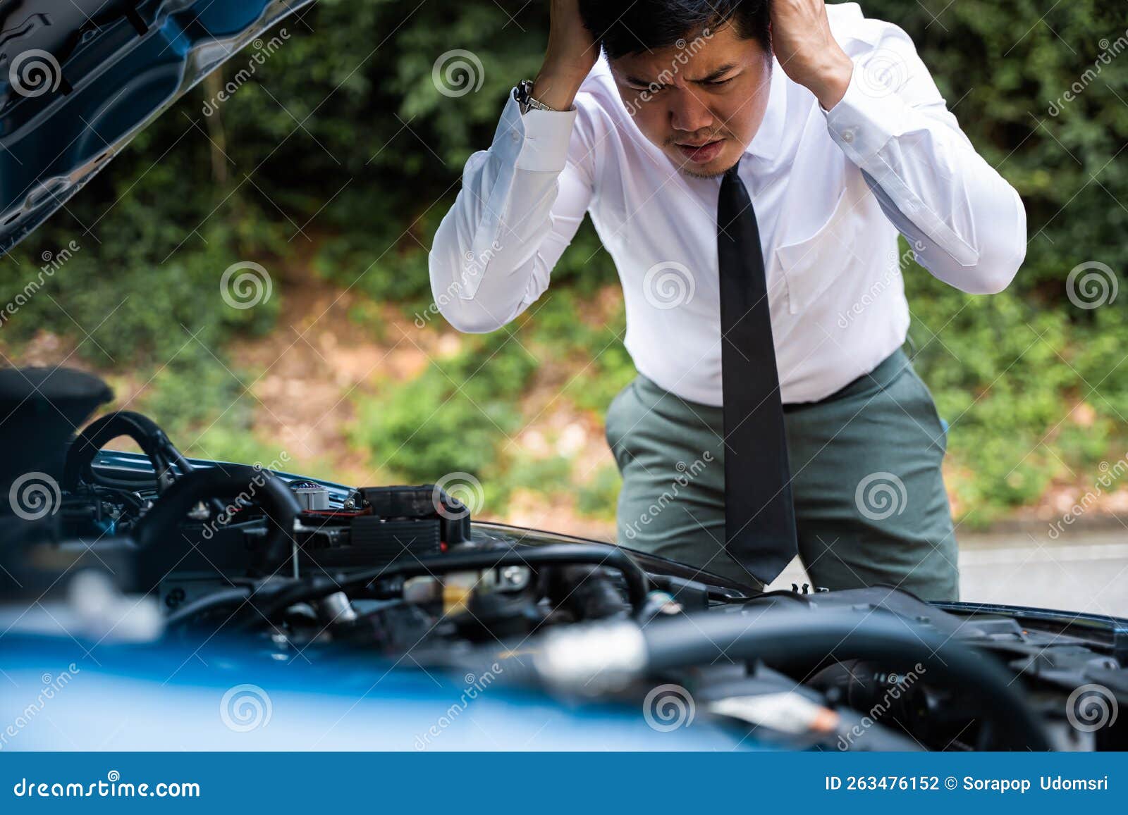 Asian Businessman Car Broken Breakdown Stock Photo - Image of issue ...