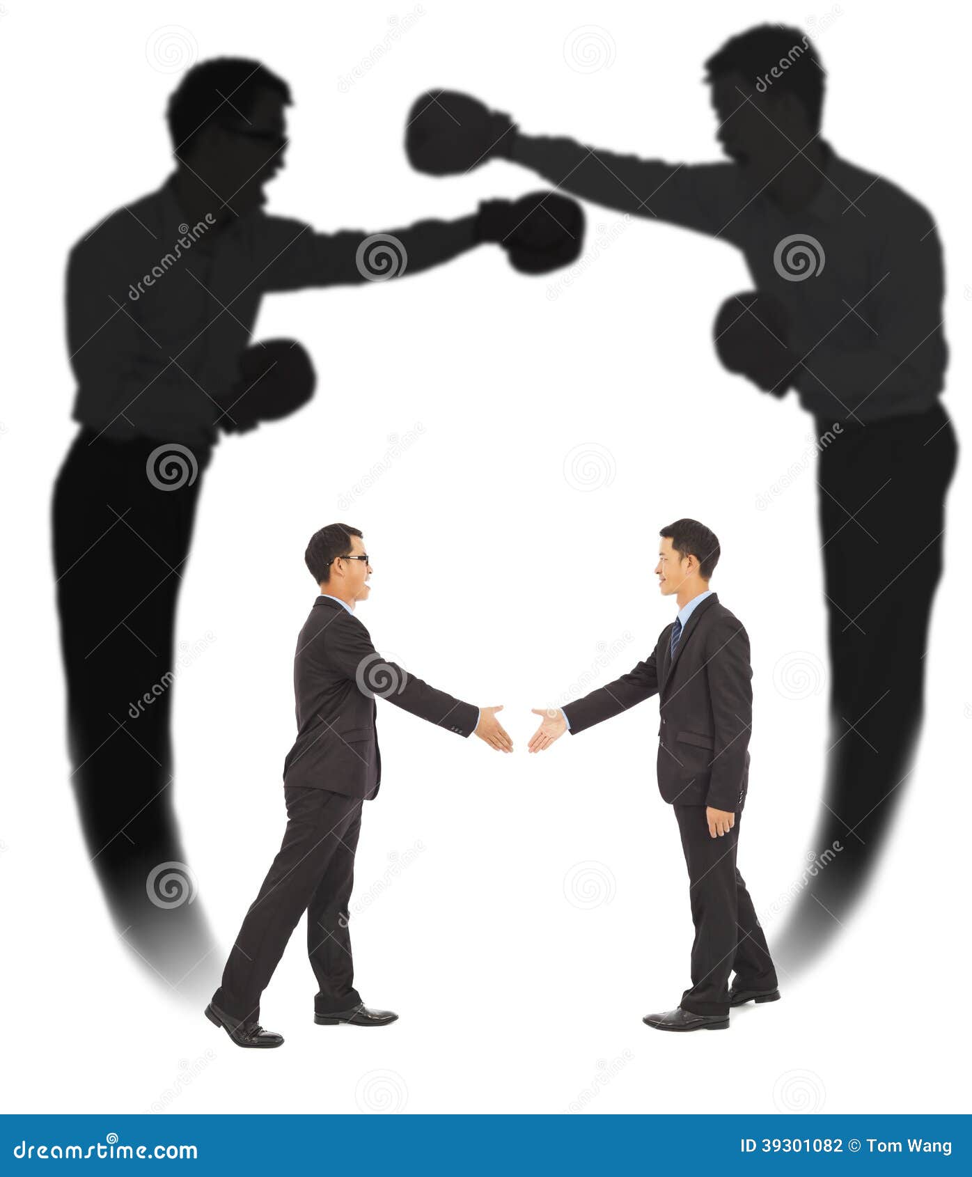 Asian Businessman Handshake with Fighting Shadow Stock Photo - Image of ...