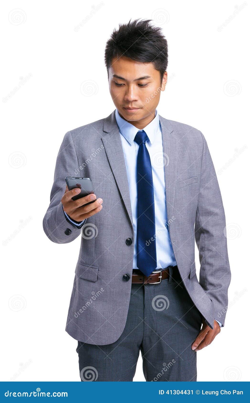 Asian Businessman Look at Mobile Stock Image - Image of shirt, cell ...