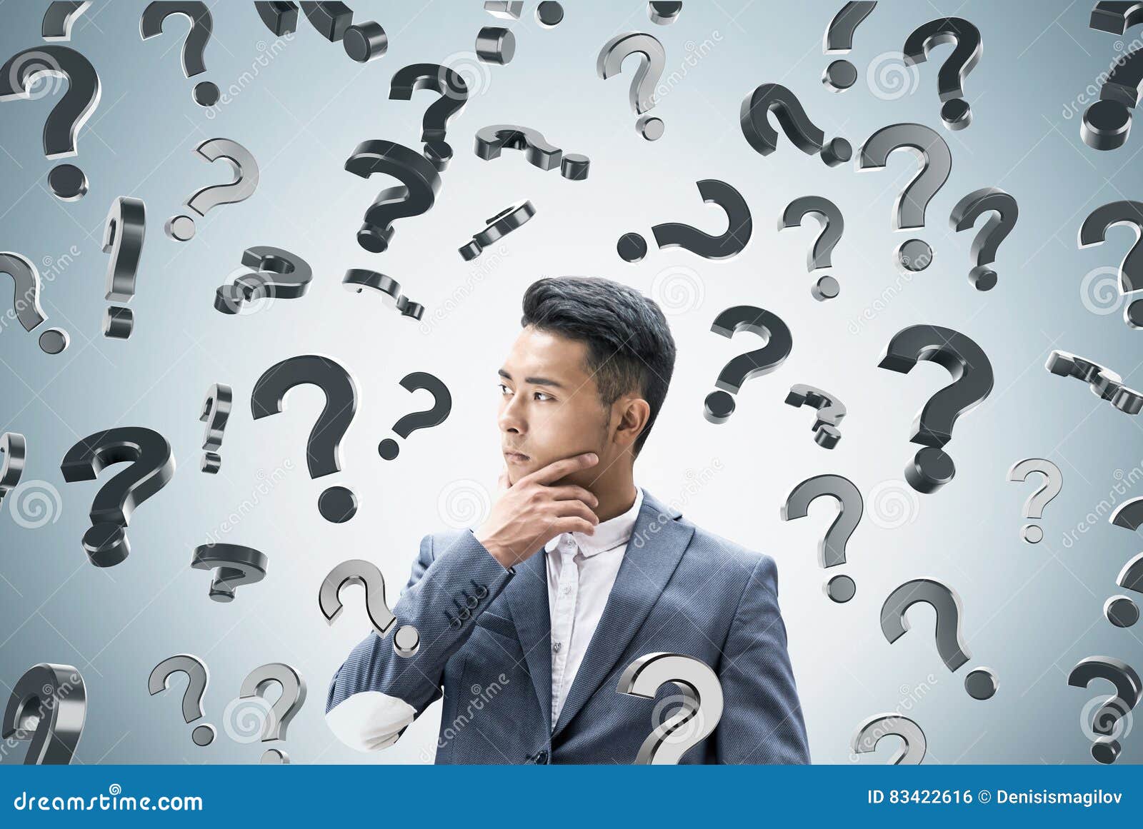 Asian Businessman, Question Marks Falling Stock Photo - Image of ...