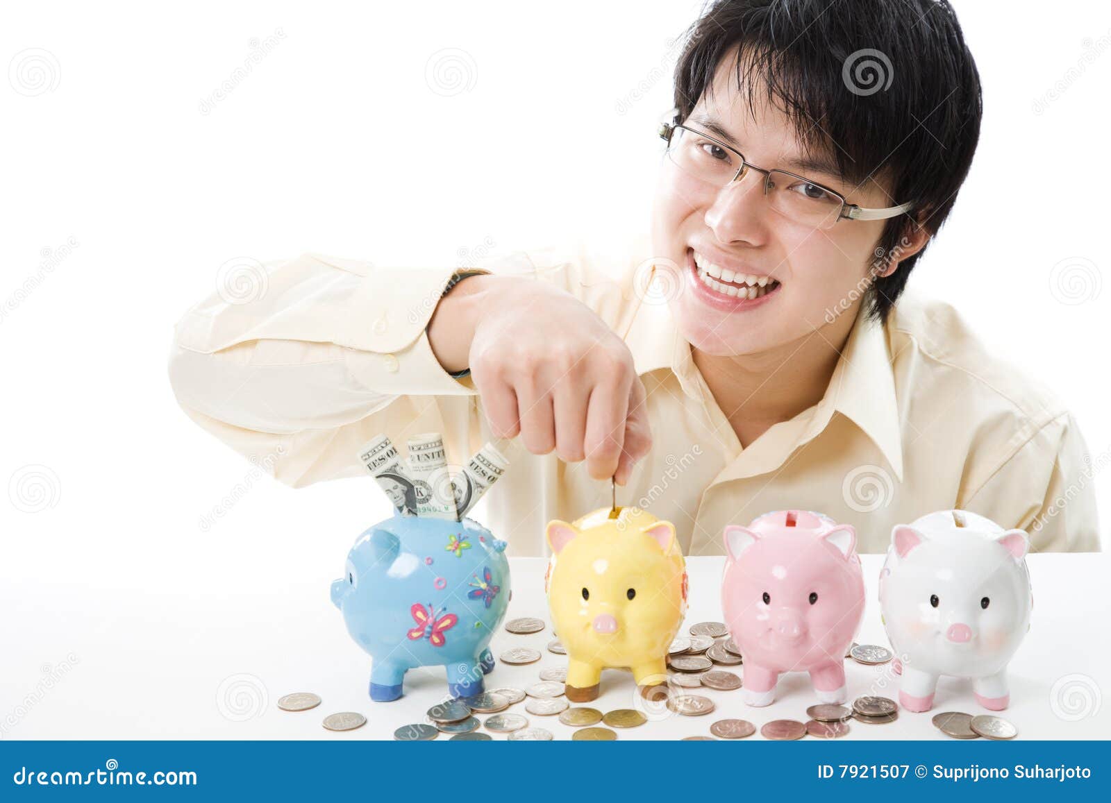 Asian Businessman Saving Money Stock Image - Image of banks, smiles ...
