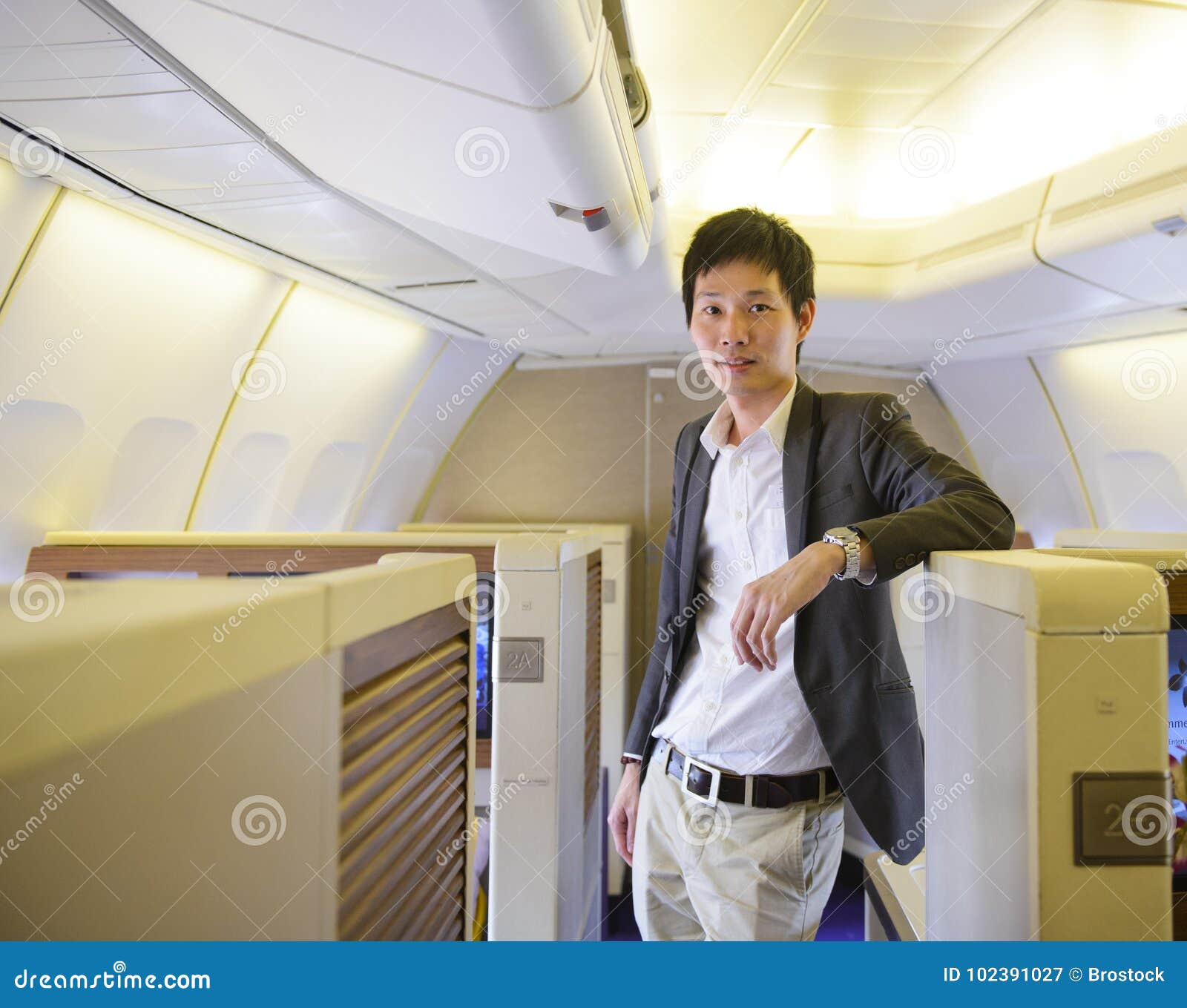 Asian Businessman Stand on First Class Cabin Stock Image - Image of ...