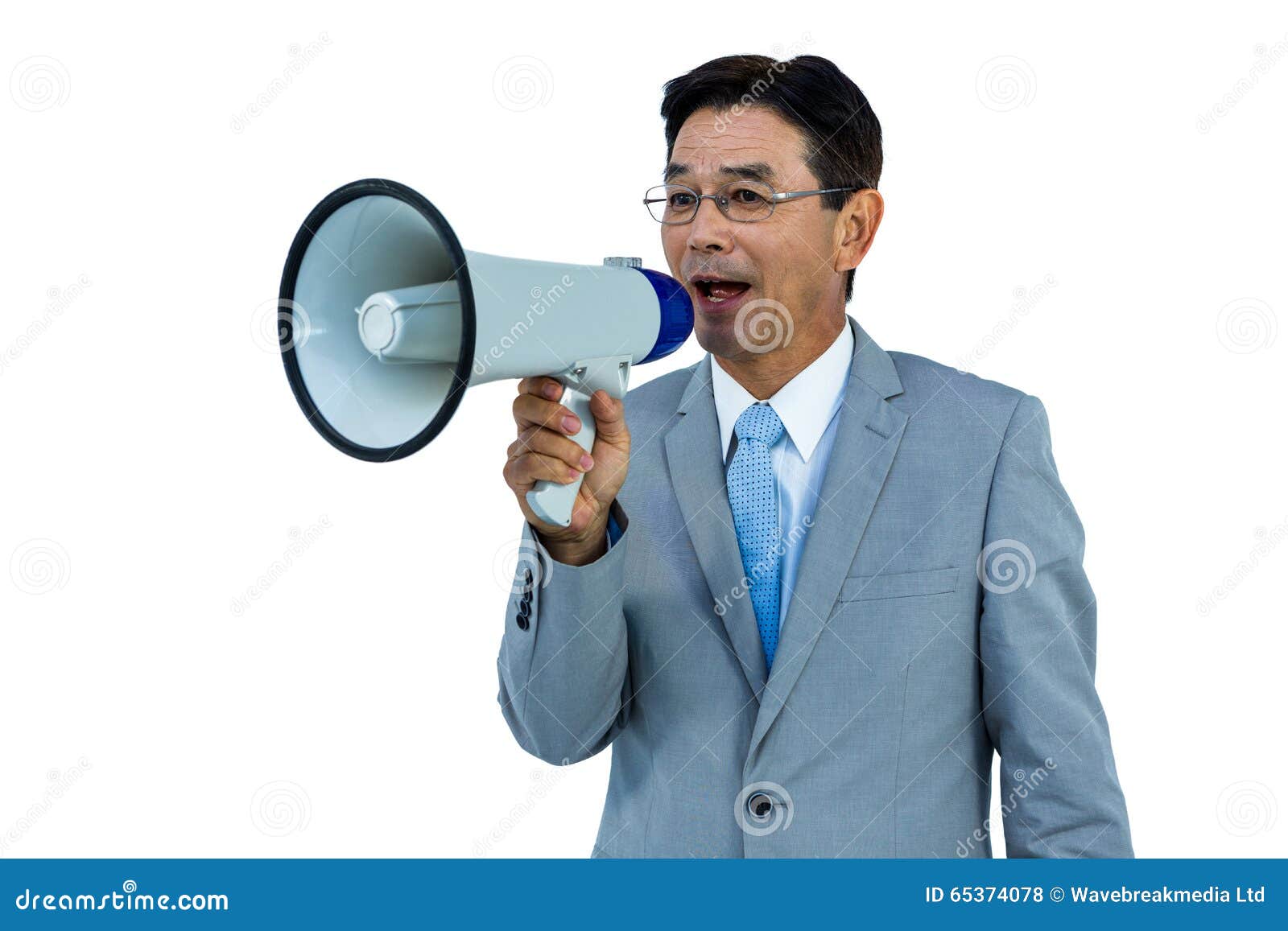 Asian Businessman Talking through Megaphone Stock Photo - Image of ...