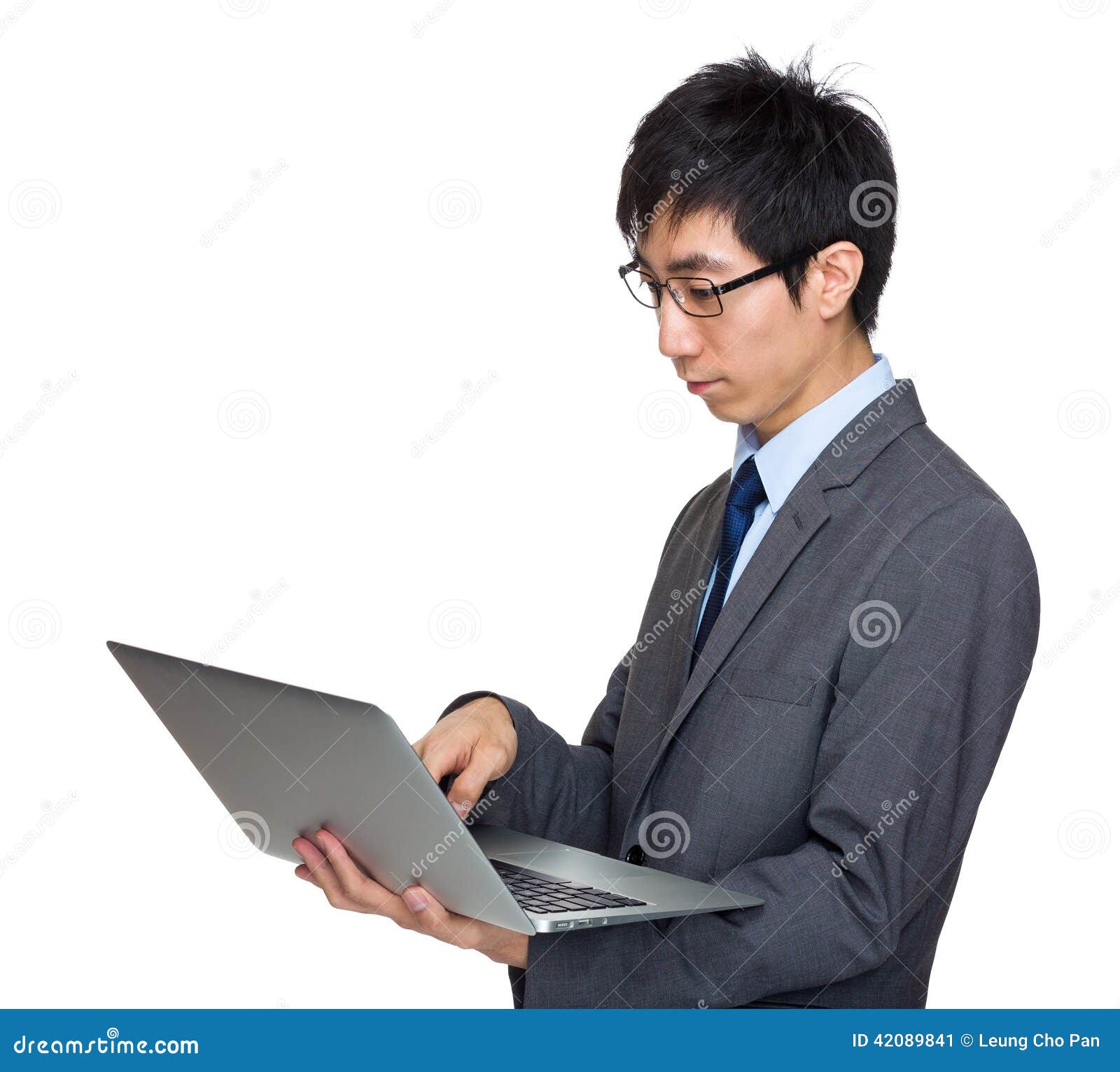 Asian Businessman Type on Laptop Computer Stock Image - Image of ...