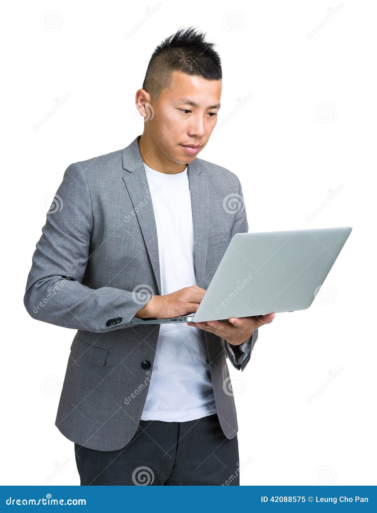 Asian Businessman Use Laptop Computer Stock Image - Image of korean ...