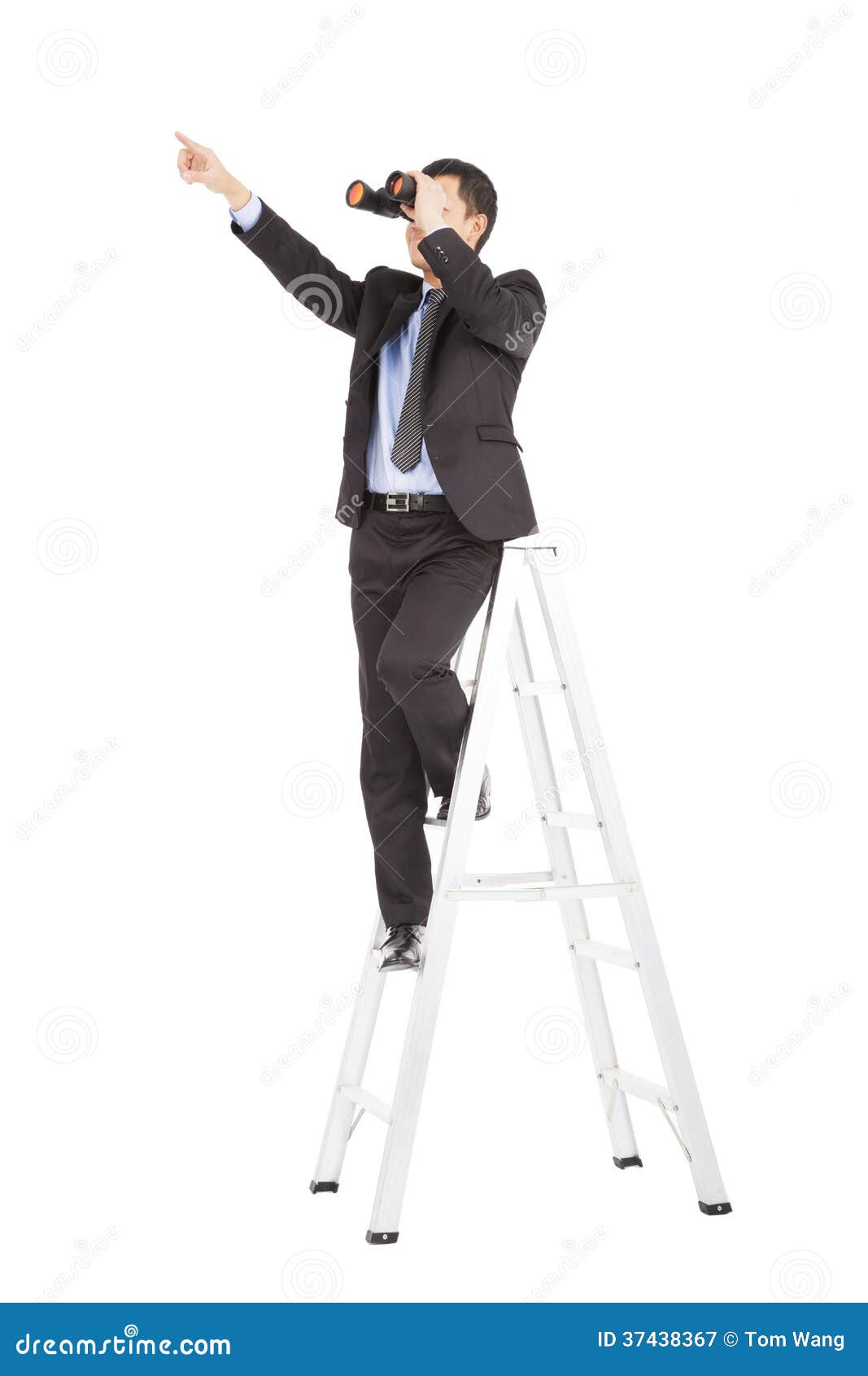 Asian Businessman Using Binoculars Standing on Stair Stock Image ...