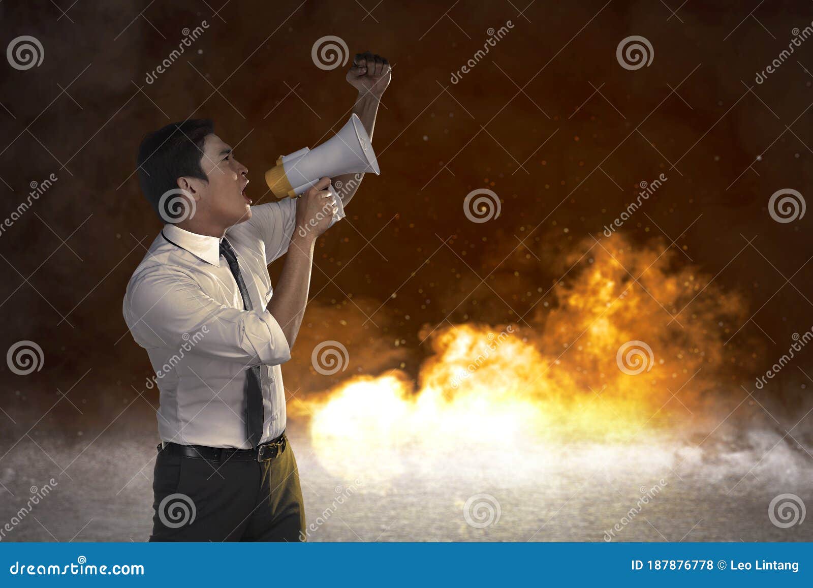 Asian Businessman Using Megaphone Doing Protest Stock Photo - Image of ...