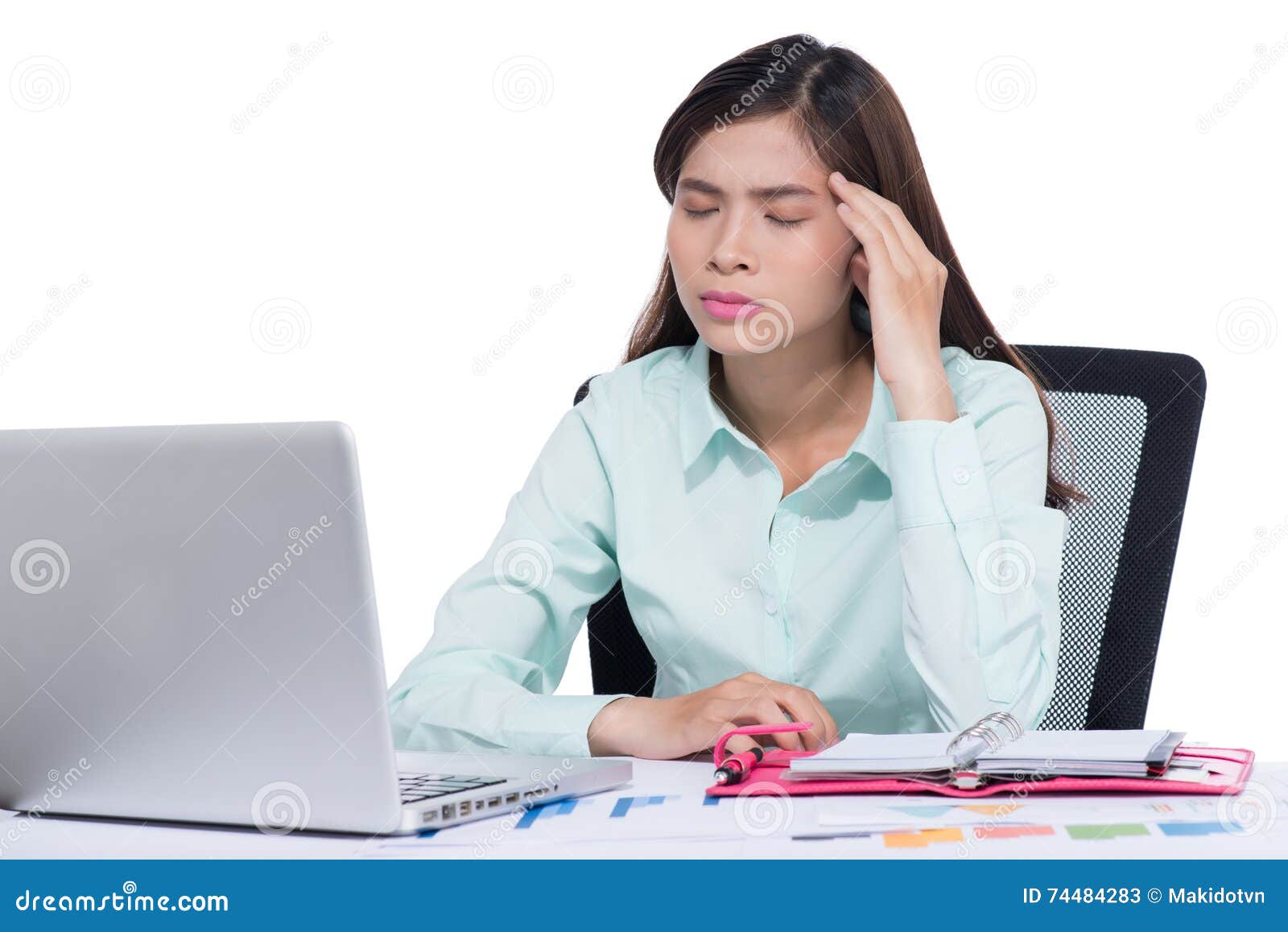 Asian Businesswoman Having Headache at Work Stock Image - Image of hair ...