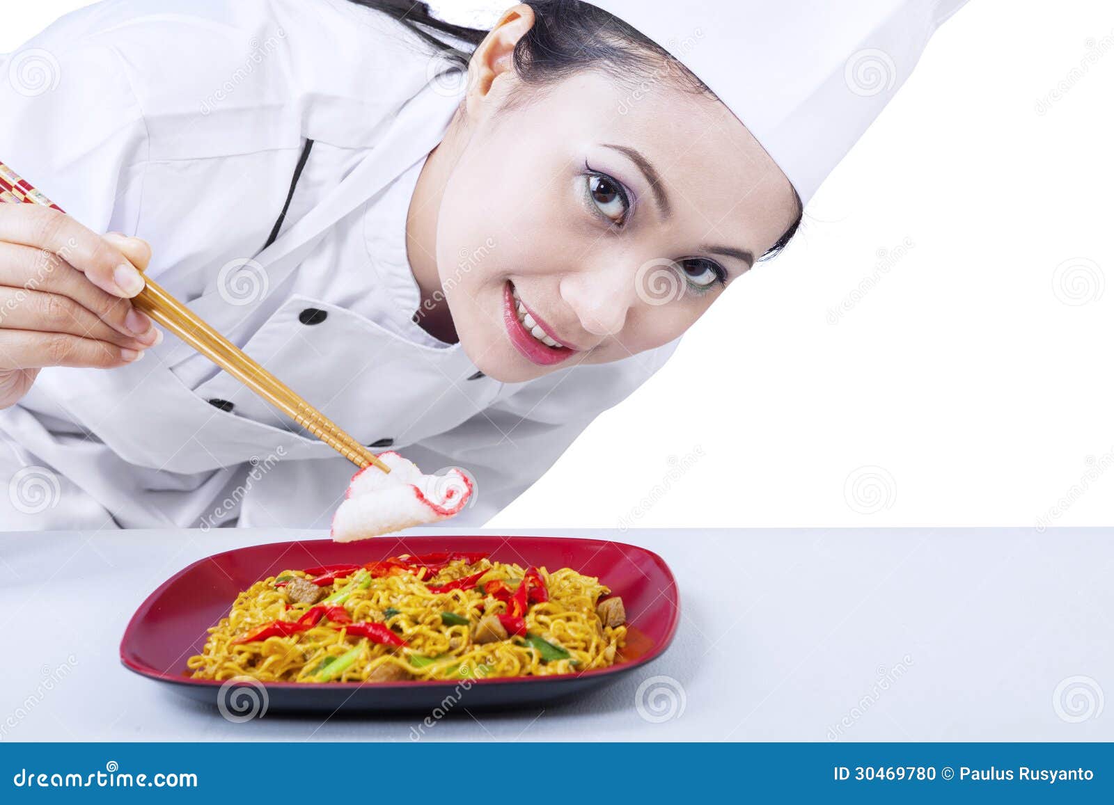 Asian Chef Cook Noodle - Isolated Stock Photo - Image of happy ...