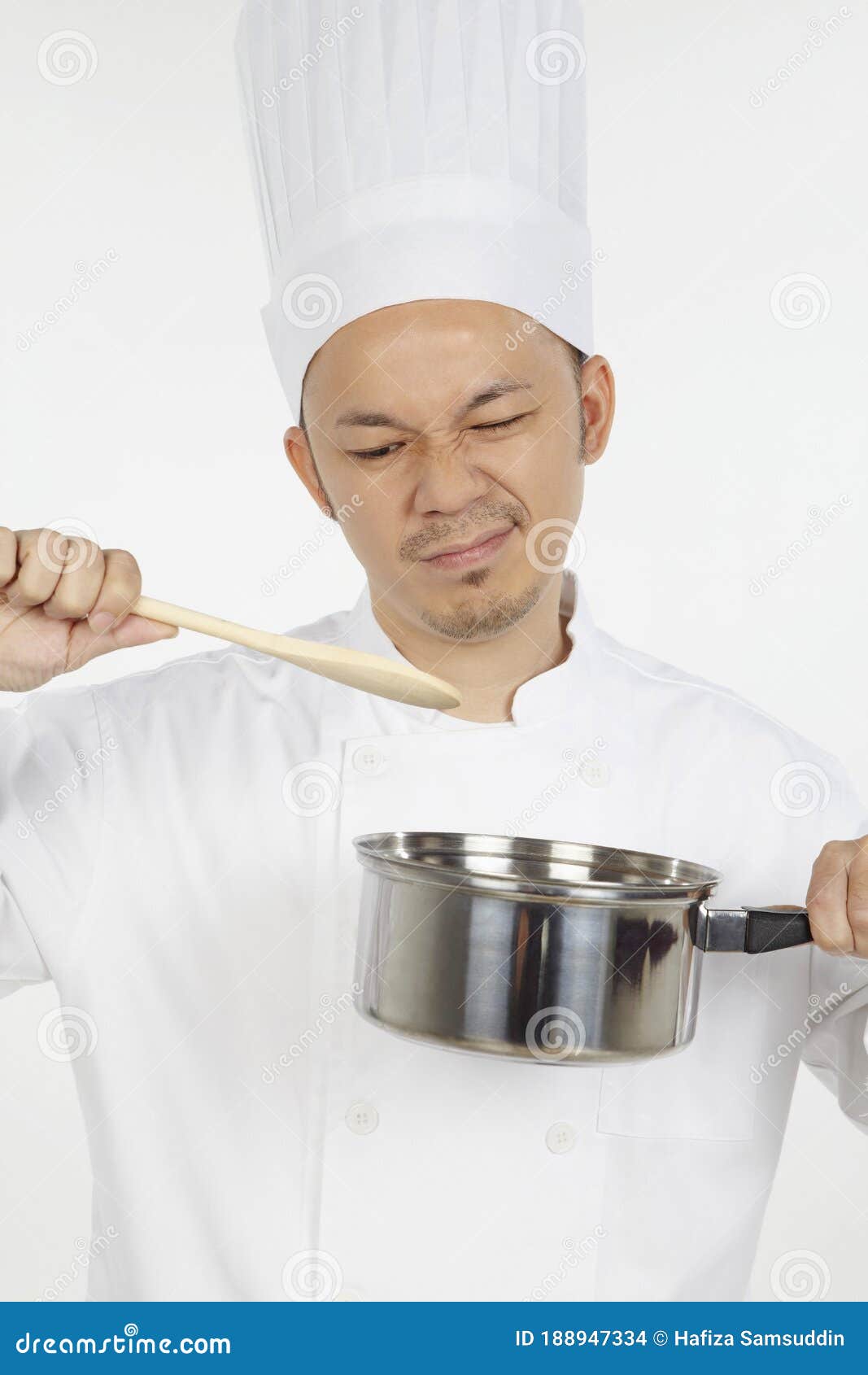 Asian Chef Cooking with Saucepan, Looking Disappointed. Conceptual ...