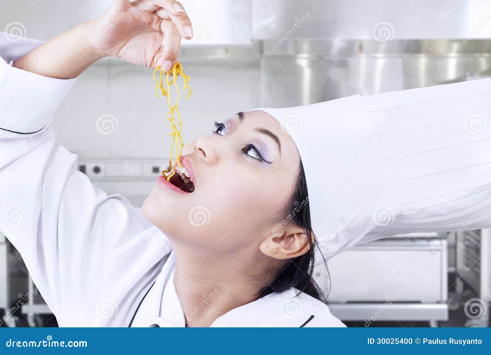Asian Chef Eat Noodle in Kitchen Stock Photo - Image of chef, japanese ...