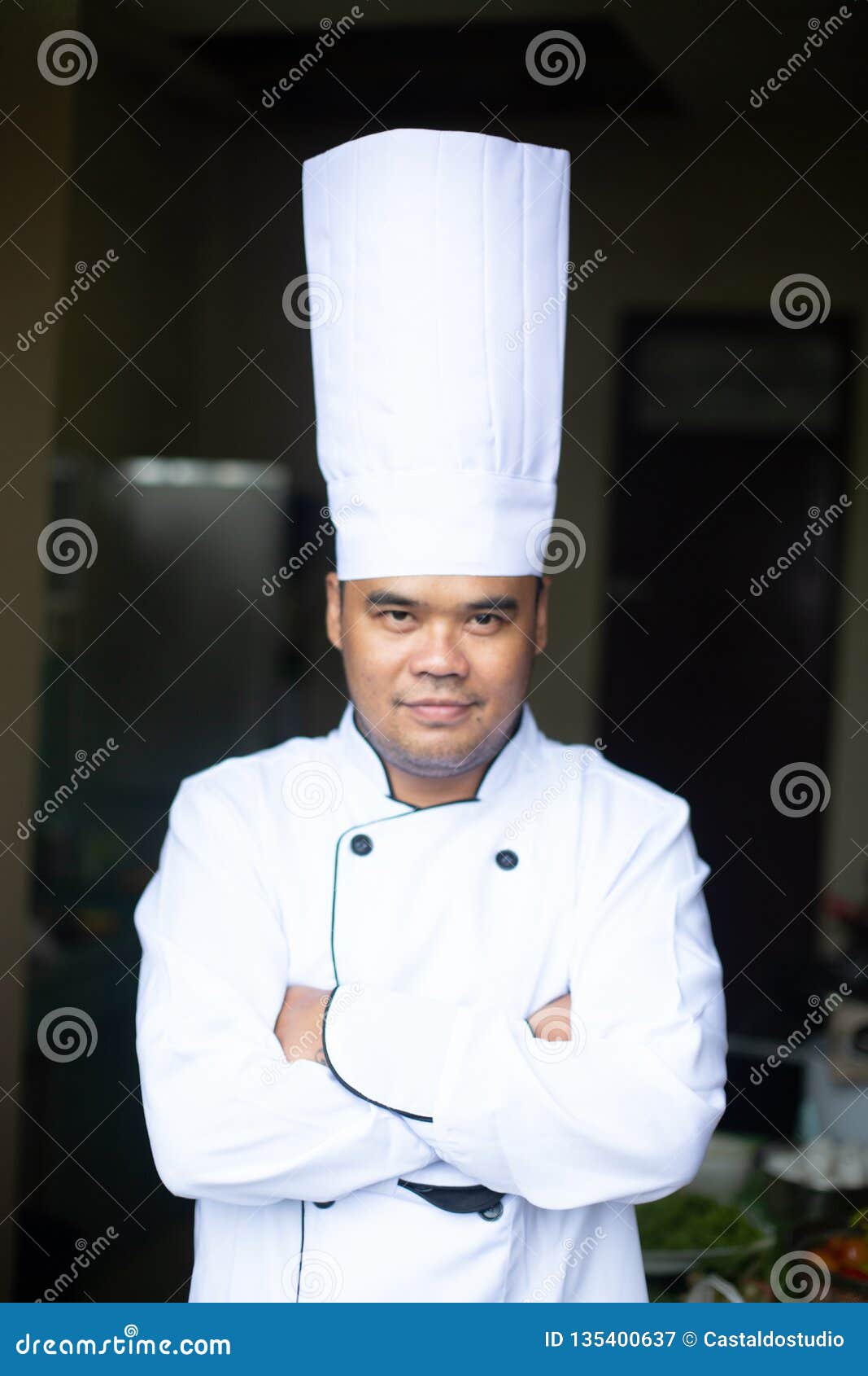 Asian Chef in a Kitchen with Healthy Food Stock Image - Image of camera ...
