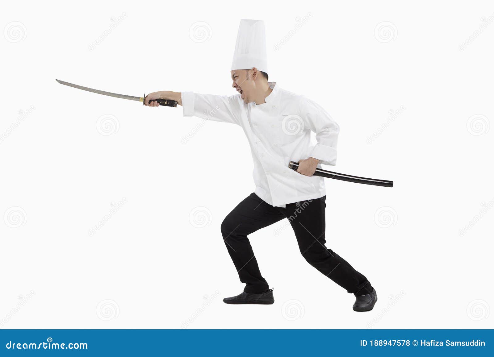 Asian Chef with a Samurai Sword. Conceptual Image Stock Photo - Image ...
