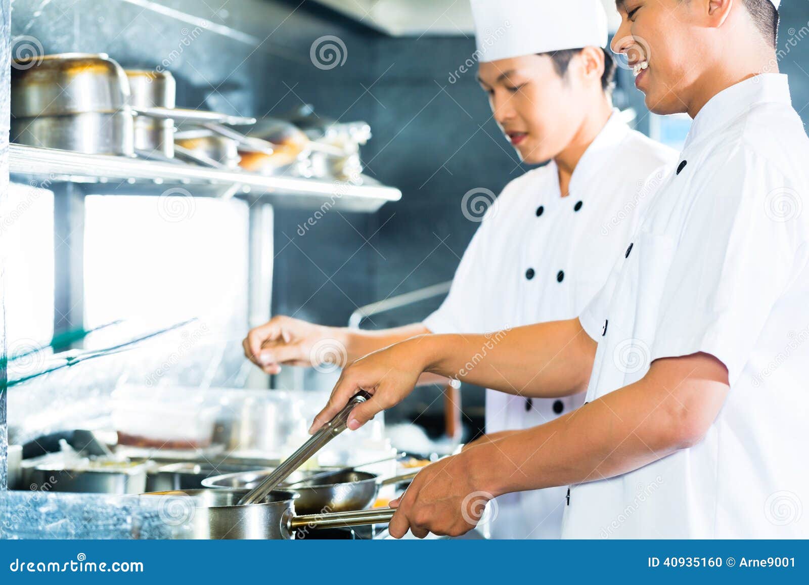Asian Chefs Cooking in Restaurant Stock Photo - Image of adult ...