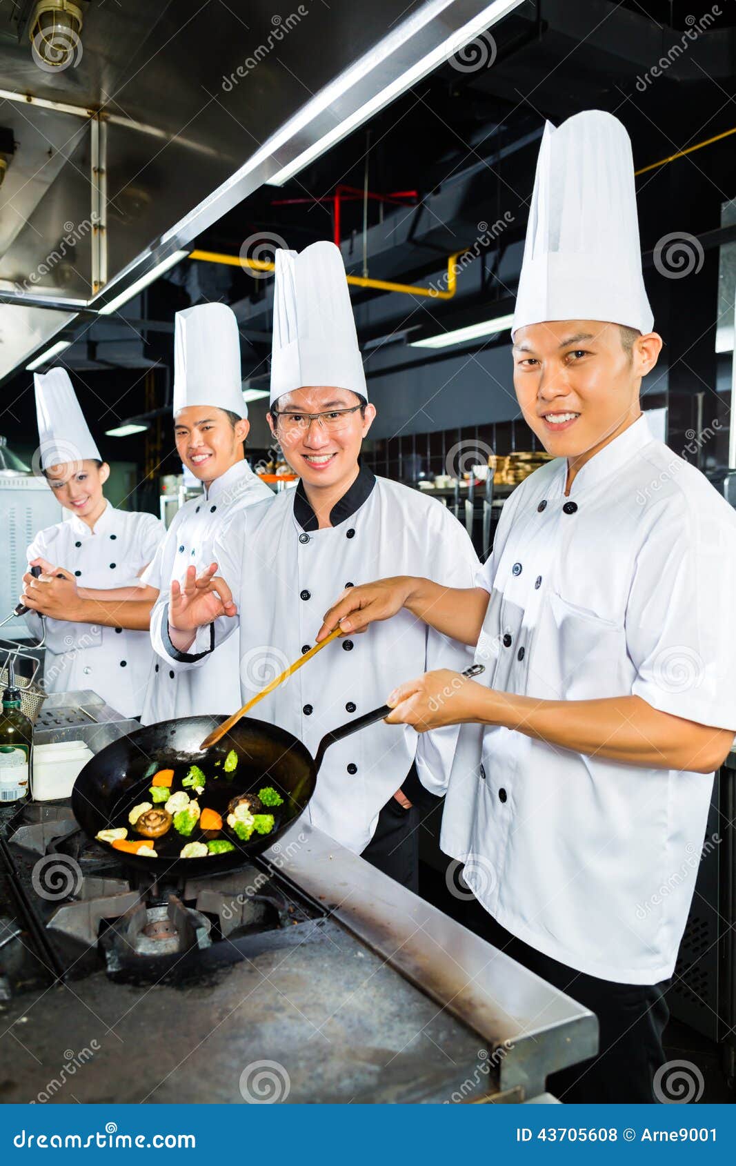 Asian Chefs in Restaurant Kitchen Stock Photo - Image of plates ...