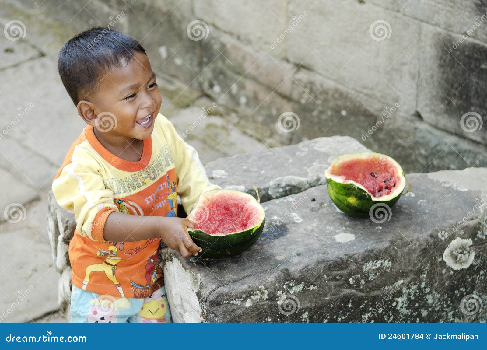 Asian Child Eating Fruit in Cambodia Editorial Stock Image - Image of ...