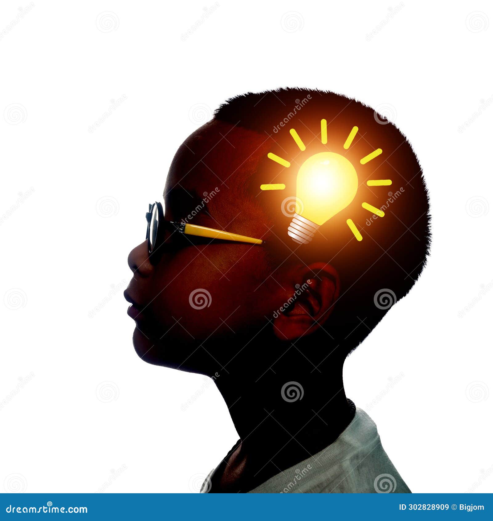 Asian Child Head with an Idea Light Bulb. Creative Idea Innovation ...