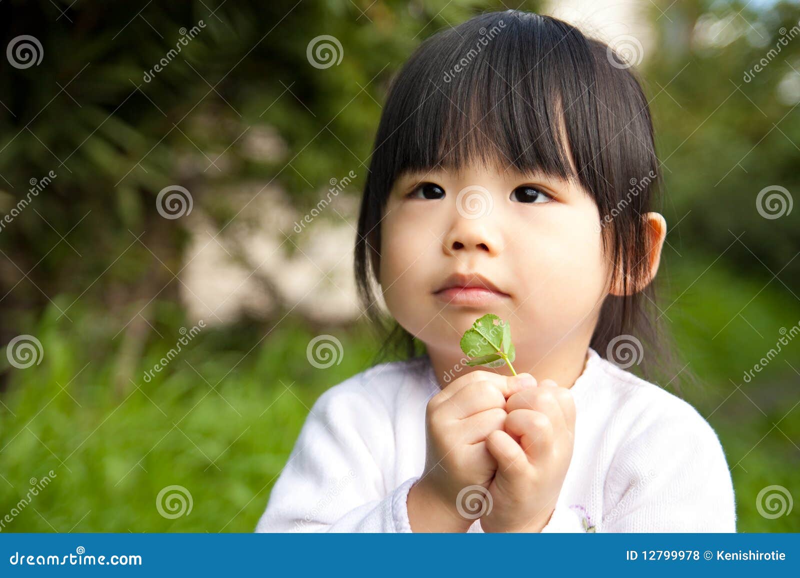 Asian Child with a Leaf on Hand Stock Photo - Image of jungle, human ...