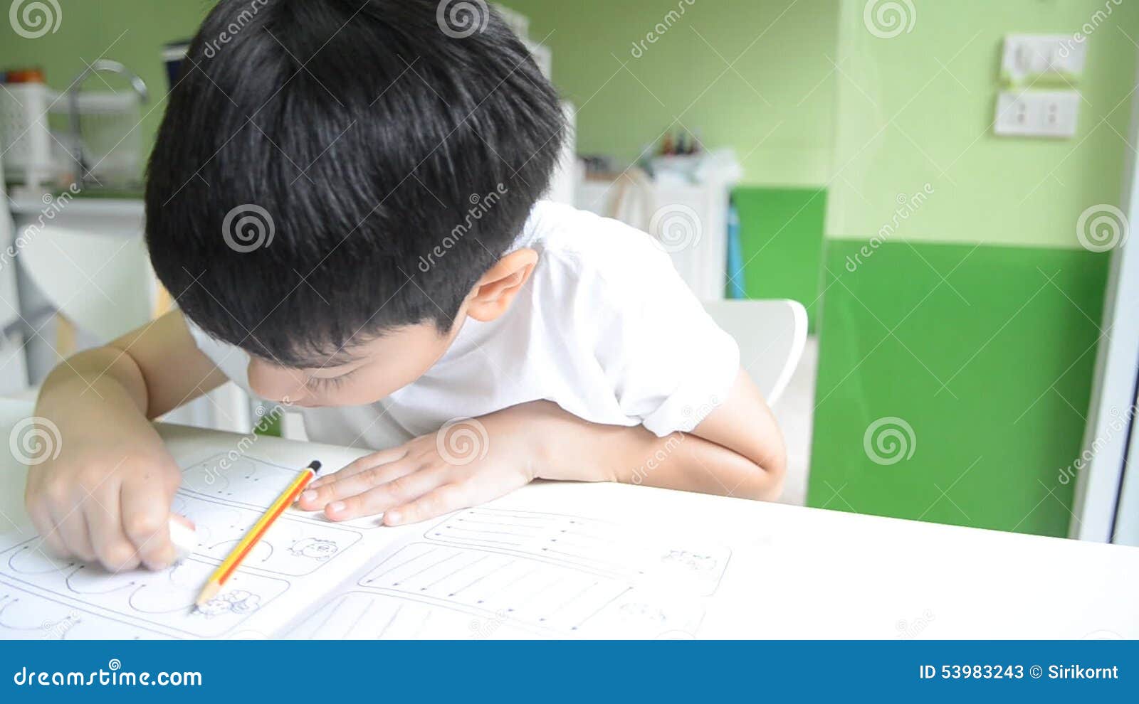 Asian Child with Pencil ,to Do Homework of the School Stock Video ...
