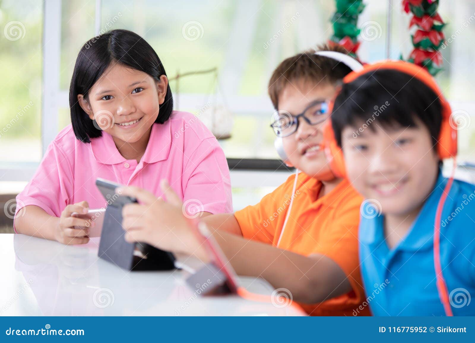Asian Child Playing Tablet Computer Together Stock Photo - Image of ...
