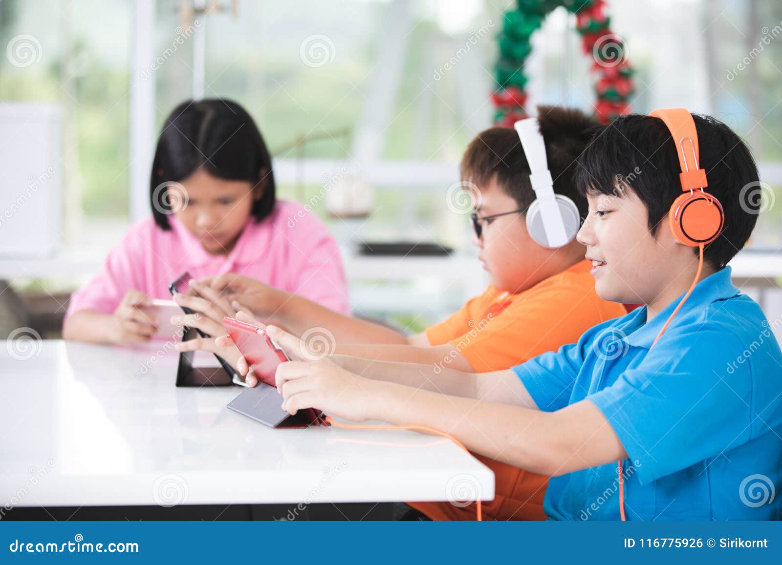 Asian Child Playing Tablet Computer Together Stock Photo - Image of ...