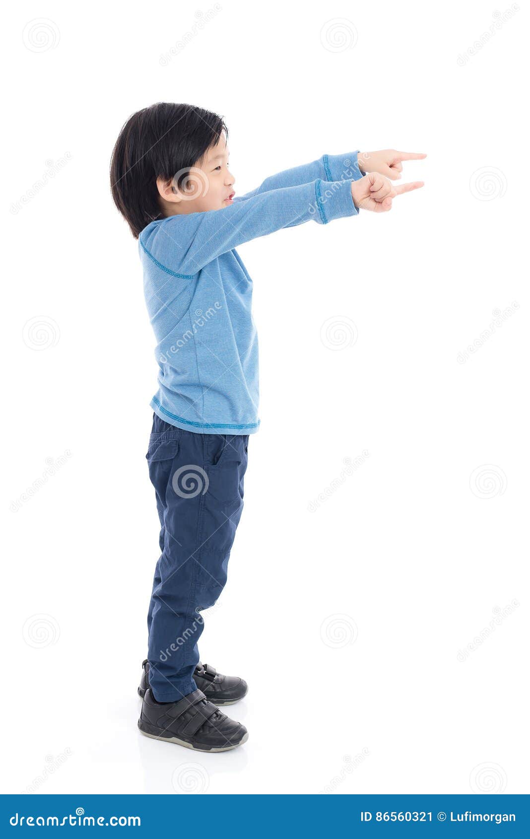 Asian Child Pointing on White Background Isolated Stock Image - Image ...