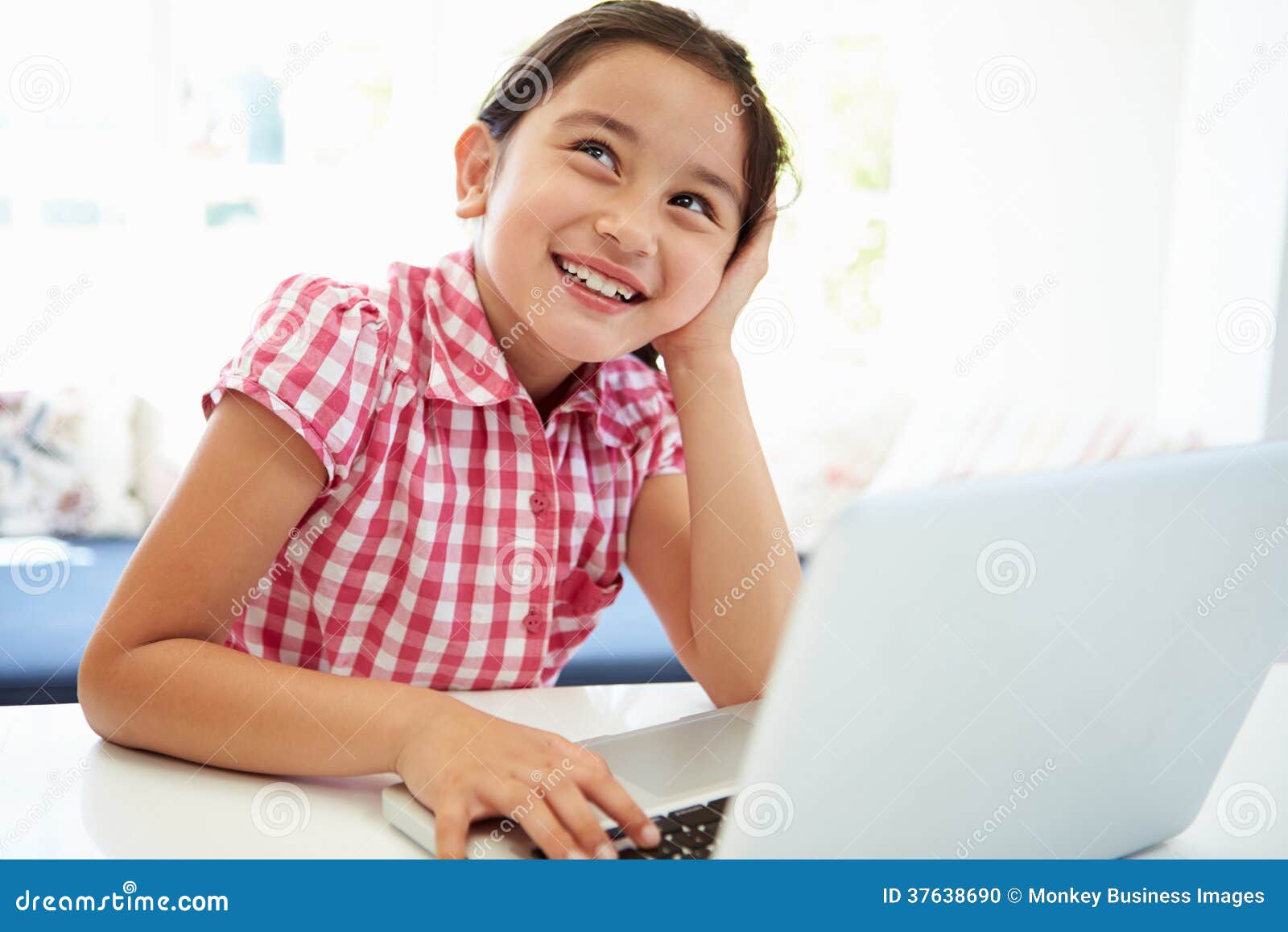 Asian Child Using Laptop at Home Stock Photo - Image of caucasian ...