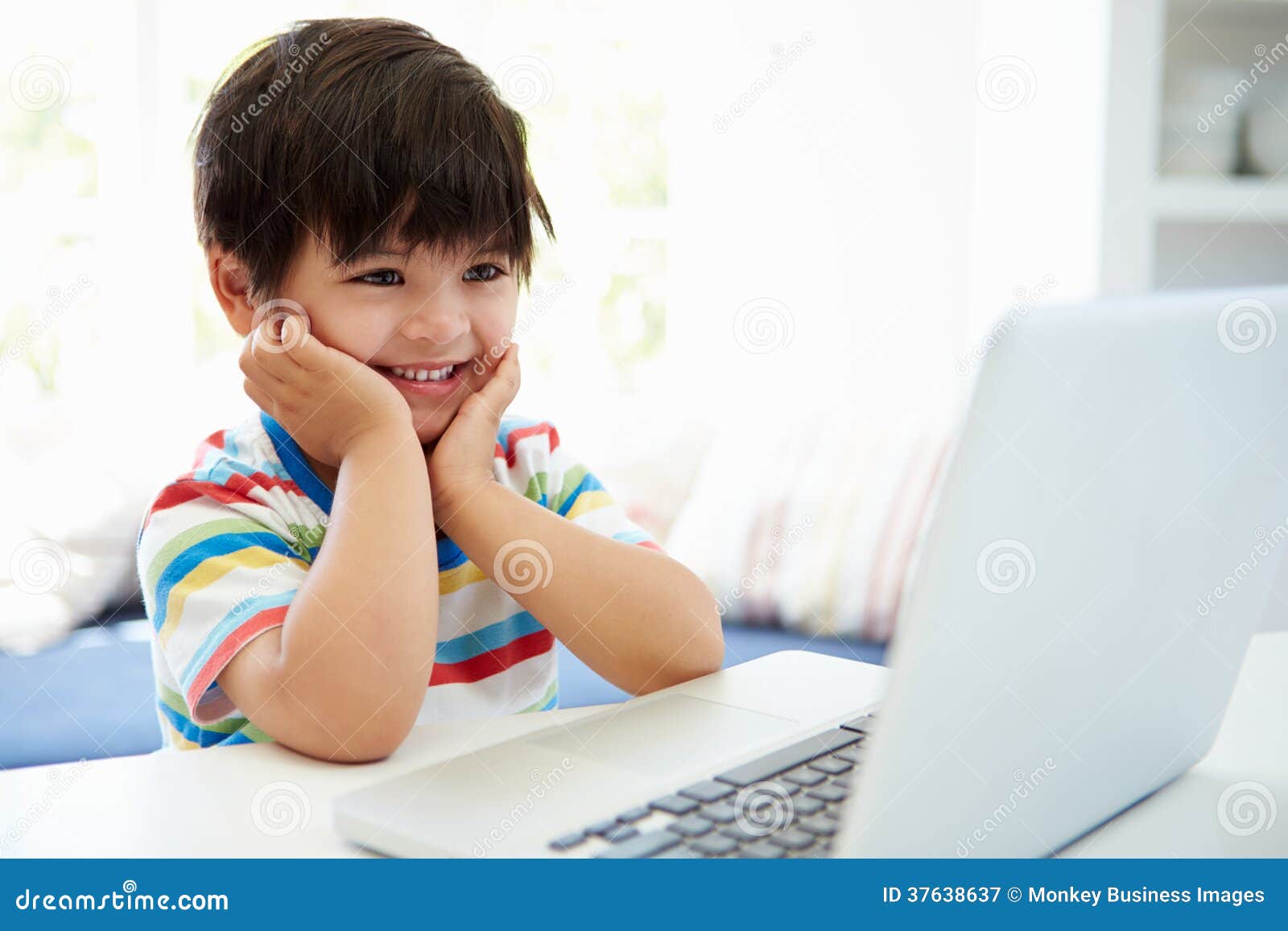 Asian Child Using Laptop at Home Stock Image - Image of communication ...