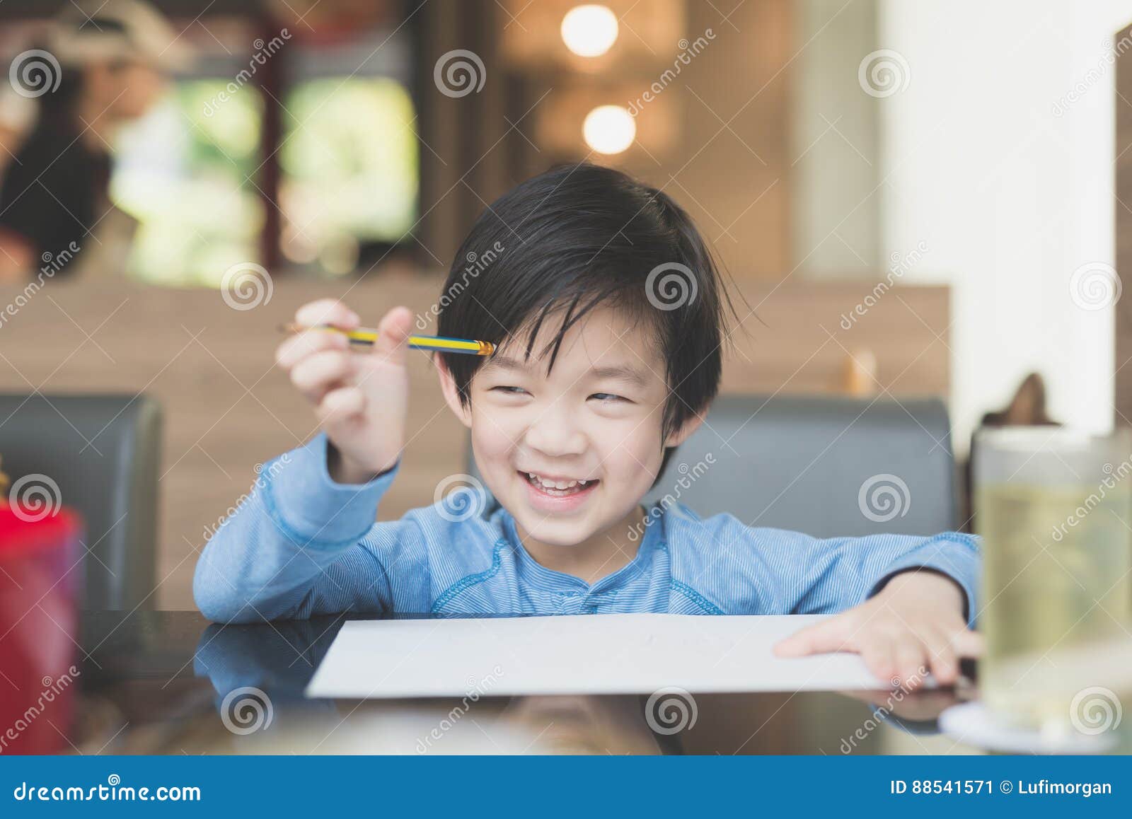 Asian Child Writing on White Paper Stock Image - Image of korea, desk ...