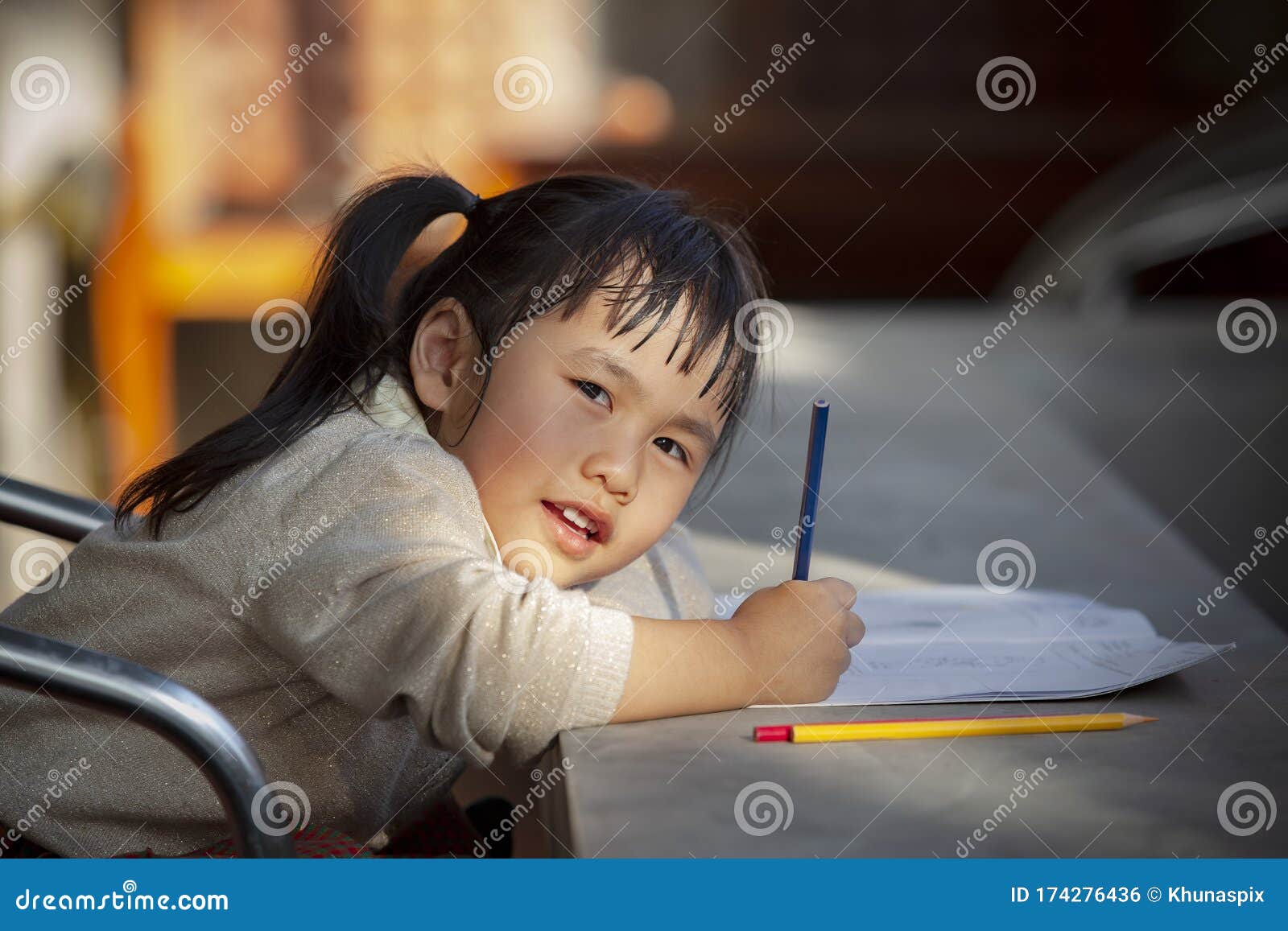 Asian Children Doing School Home Work Stock Photo - Image of little ...