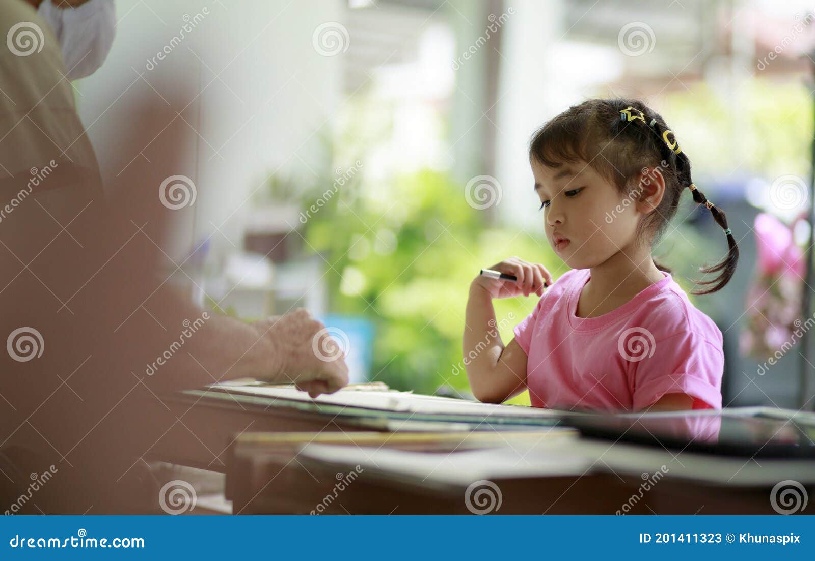 Asian Children Learning To Drawning by Pencil Stock Image - Image of ...