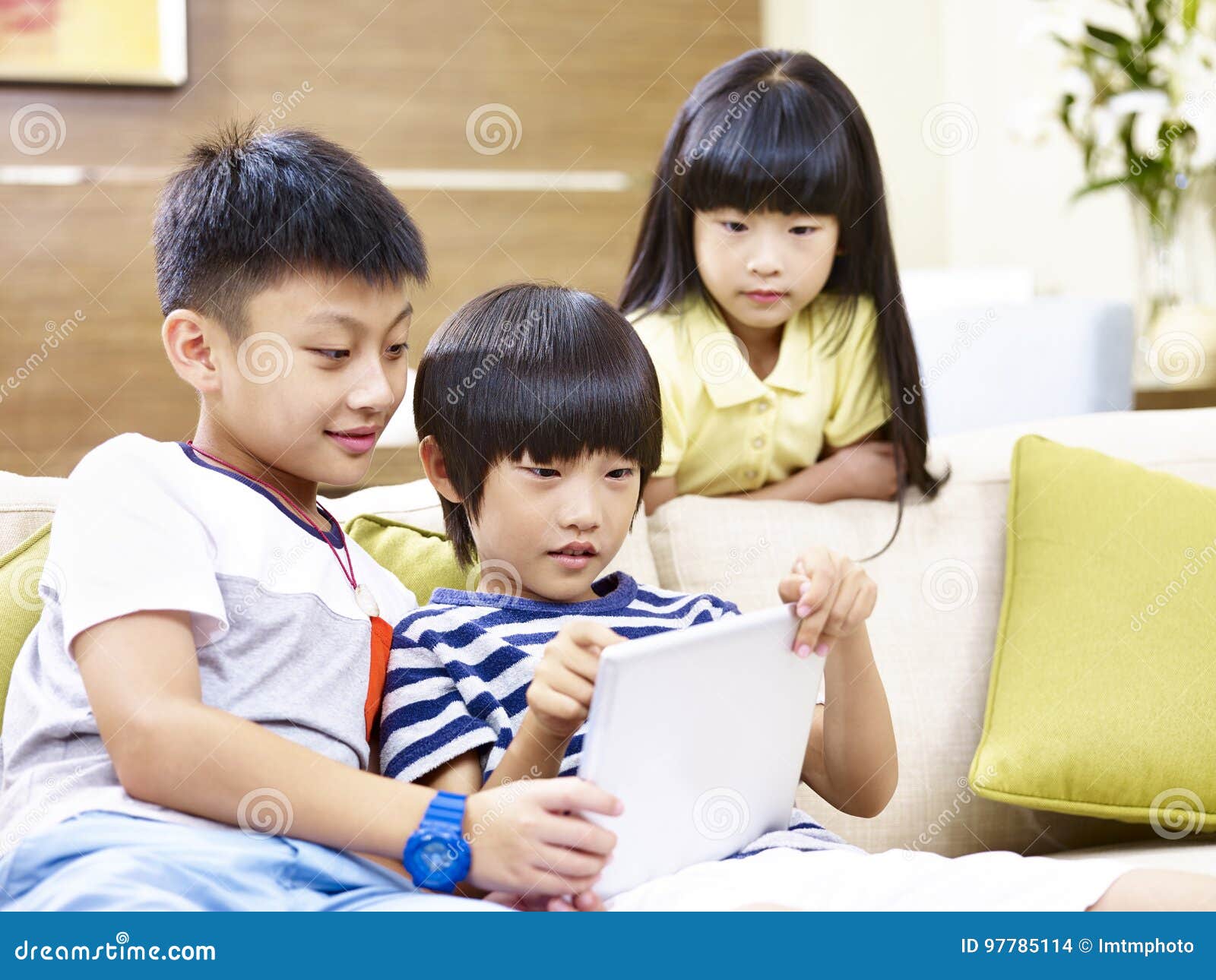 Asian Children Play Video Game at Home Stock Photo - Image of japan ...
