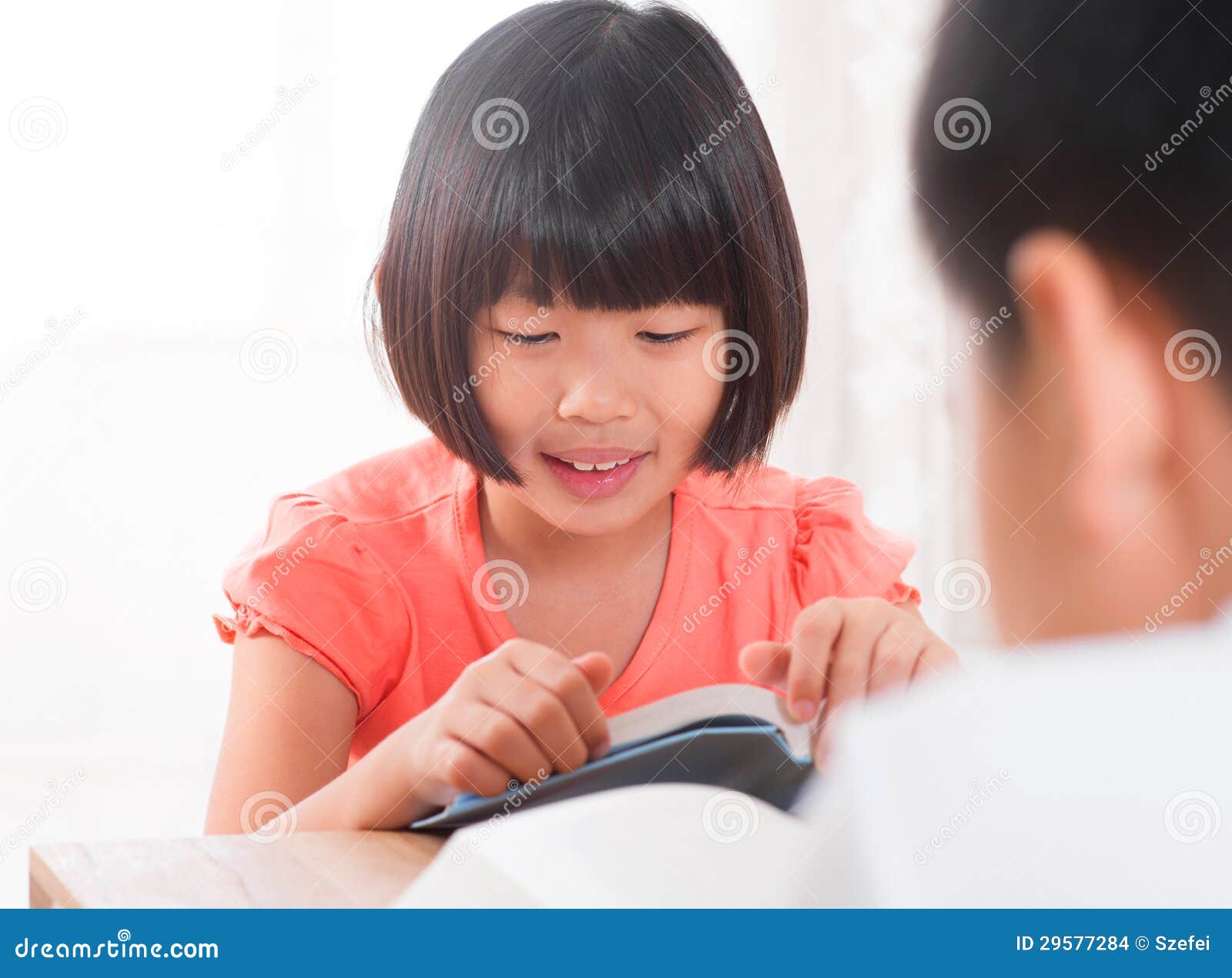 Asian Children Reading Book at Home Stock Photo - Image of book ...