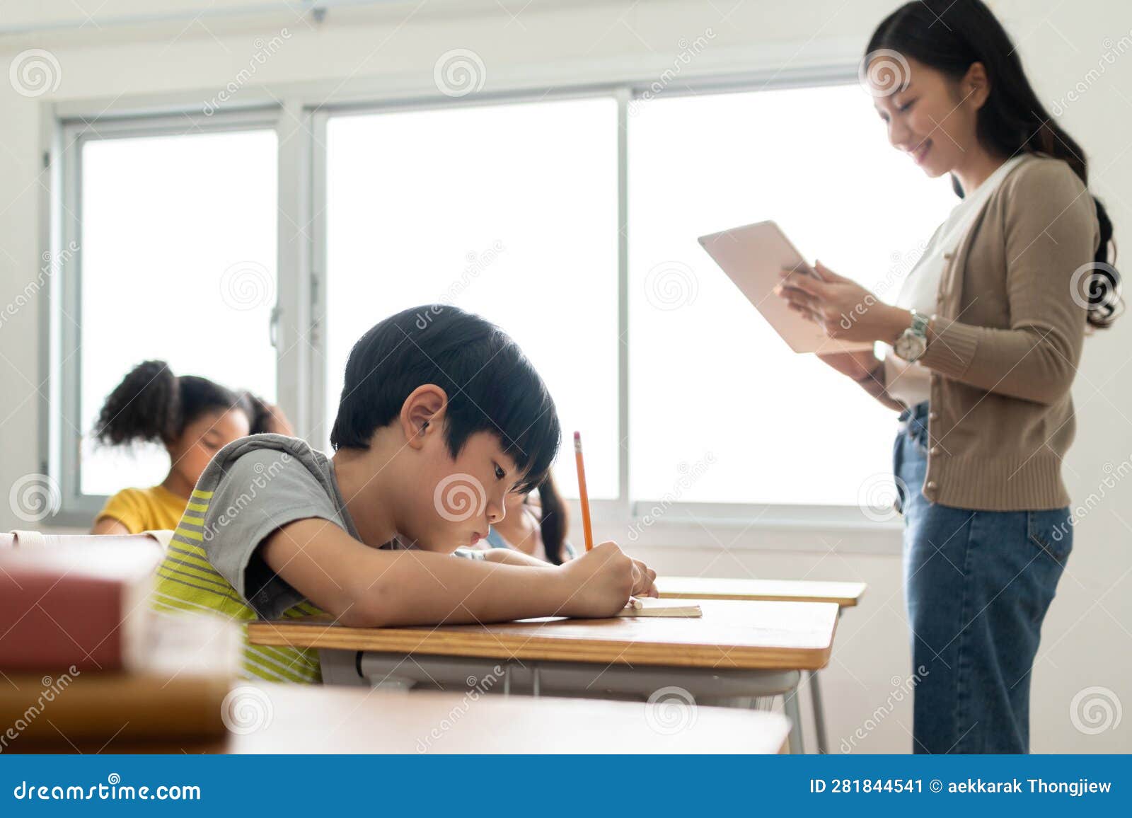 Asian Children and Teacher in Classroom Stock Image - Image of japanese ...