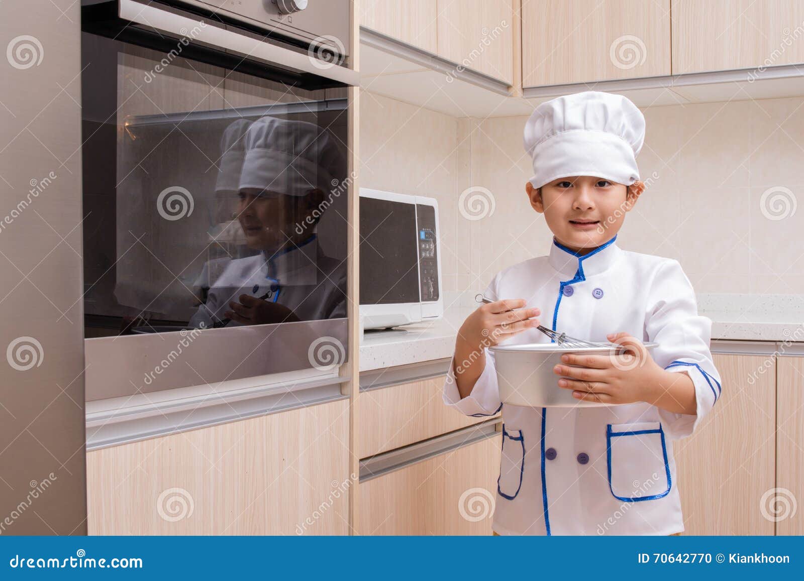 Asian Chinese Boy in White Chef Uniform Baking Cookies Stock Photo ...