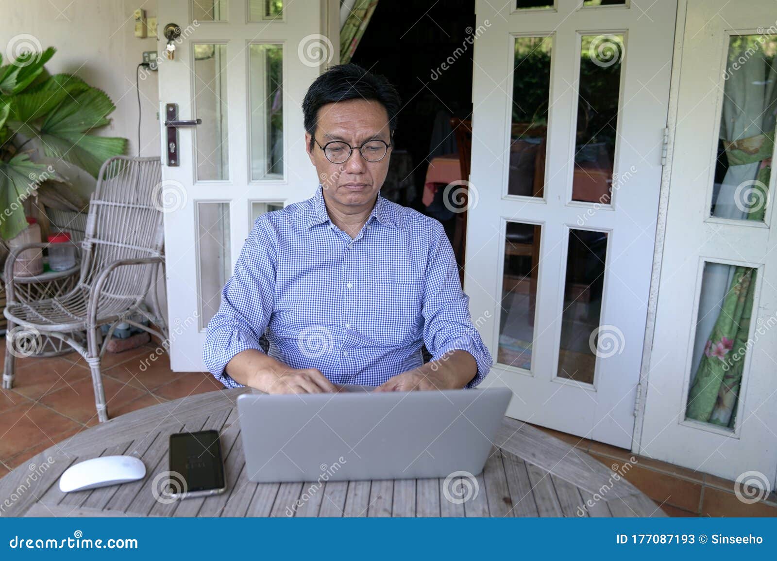 Asian Chinese Businessman on the Computer, Work from Home Stock Image ...