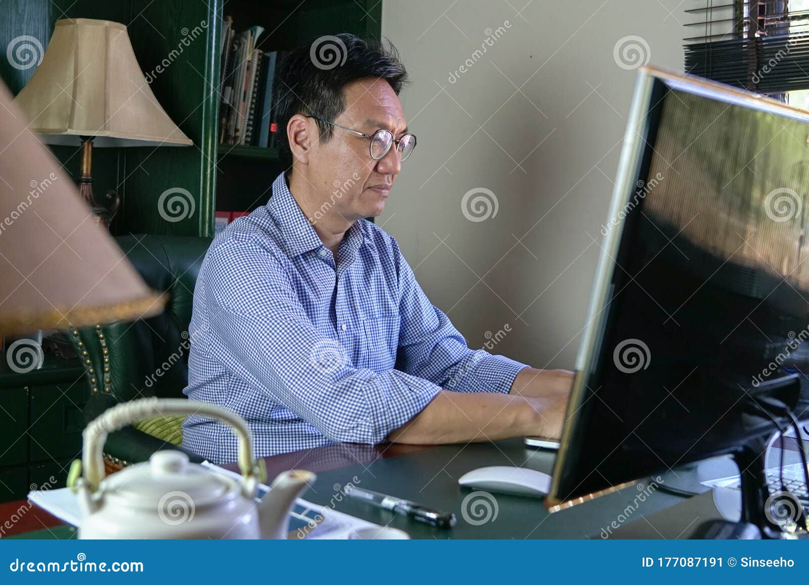 Asian Chinese Businessman on the Computer, Work from Home Stock Image ...