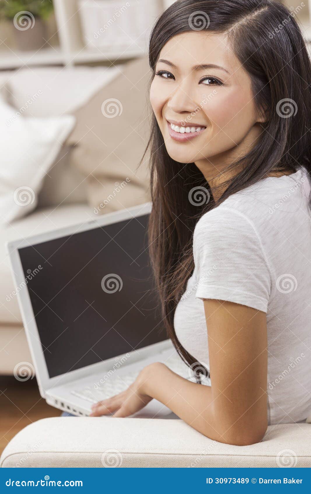 Asian Chinese Woman Laptop Computer Stock Image - Image of computer ...