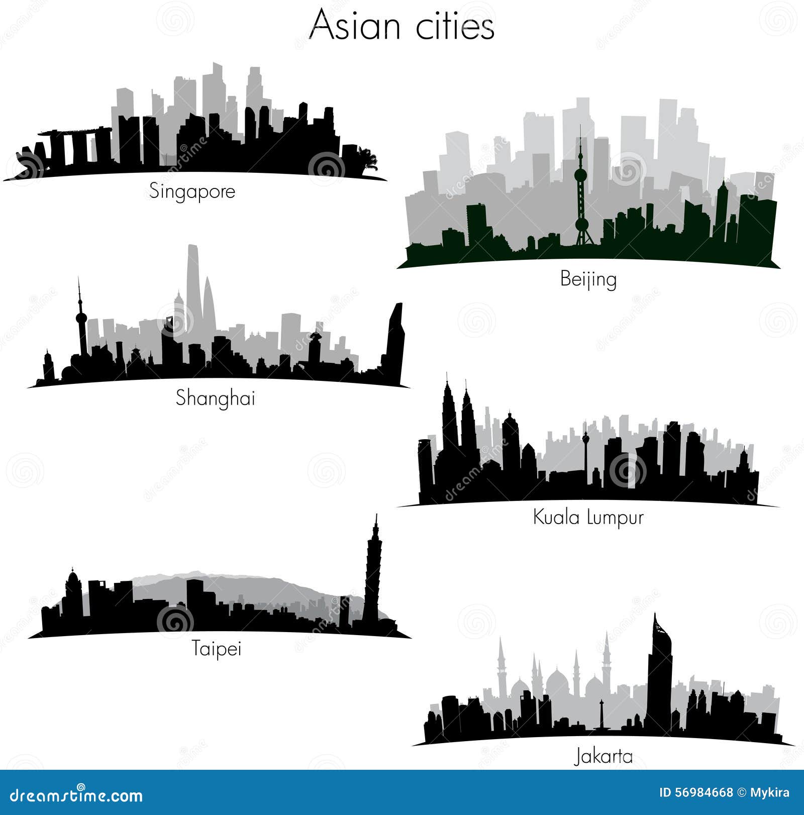 Asian cities skylines stock vector. Illustration of capital - 56984668