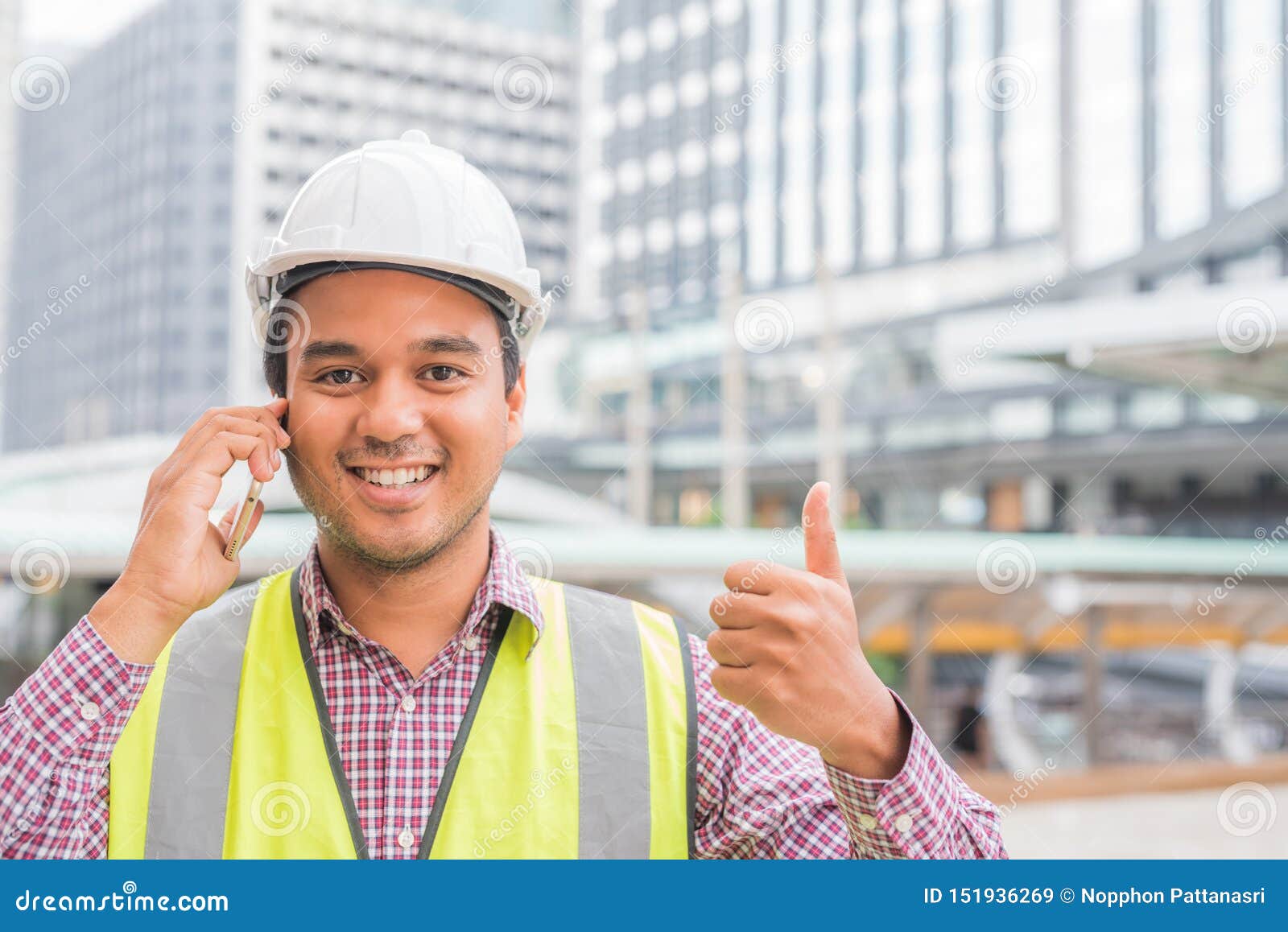 Asian Civil Engineer Working at Building Site. Stock Image - Image of ...