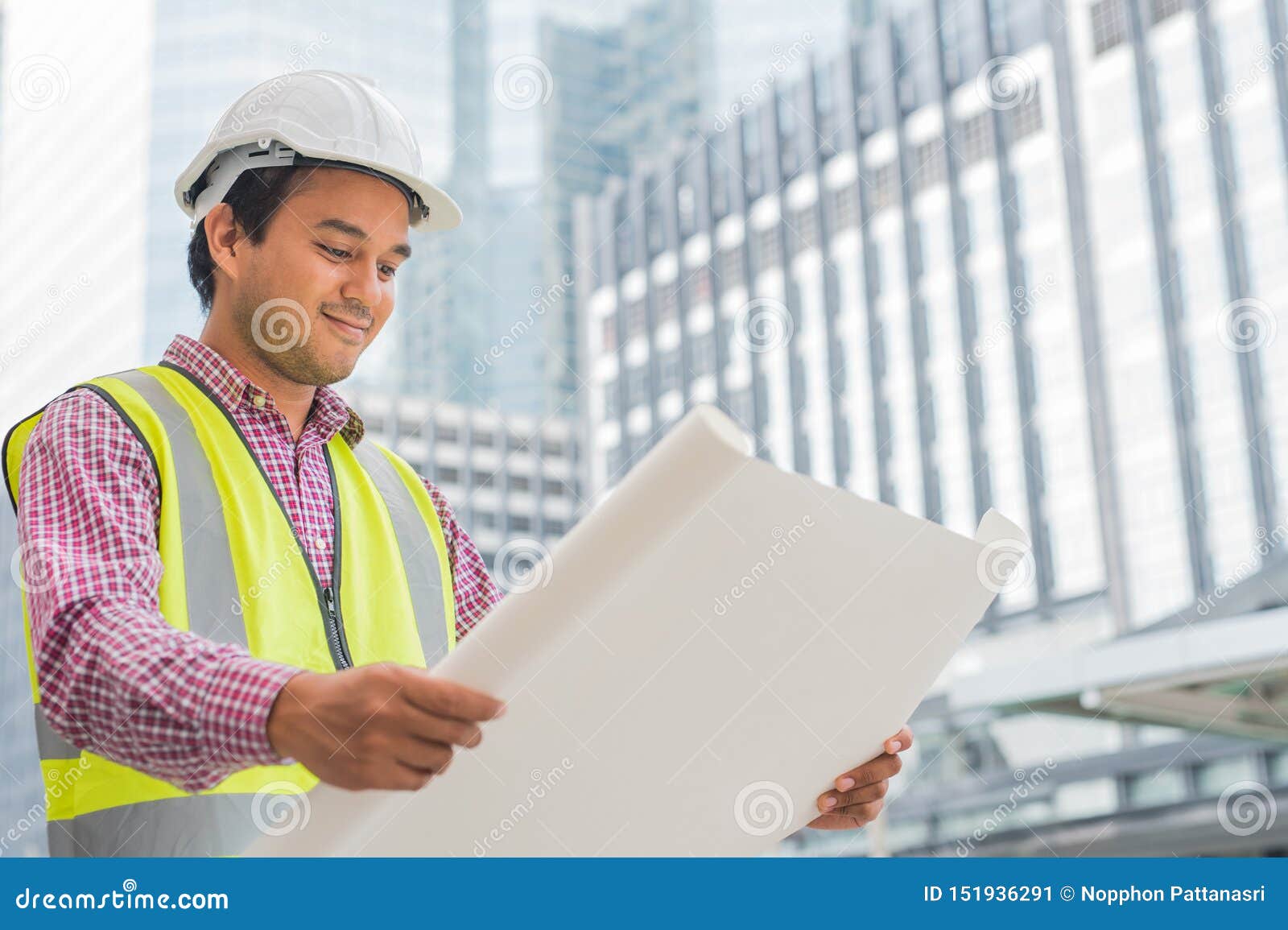 Asian Civil Engineer Working at Building Site. Stock Image - Image of ...