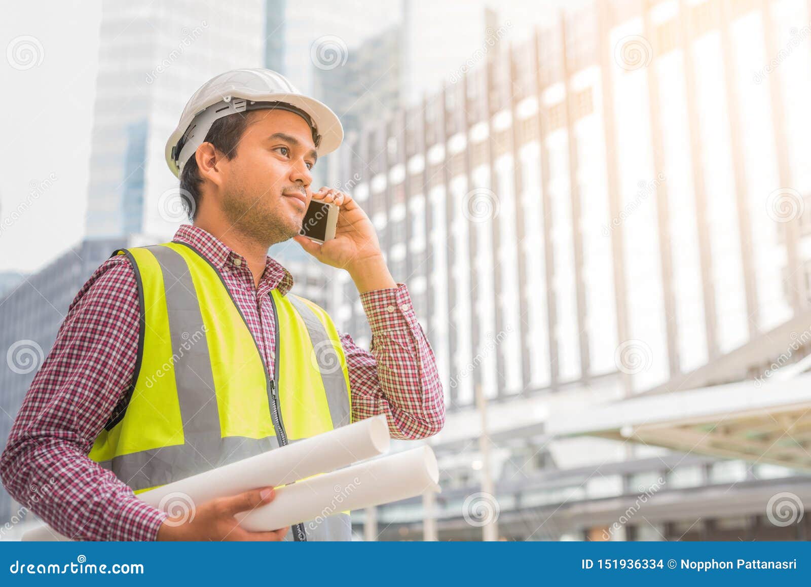 Asian Civil Engineer Working at Building Site. Stock Photo - Image of ...
