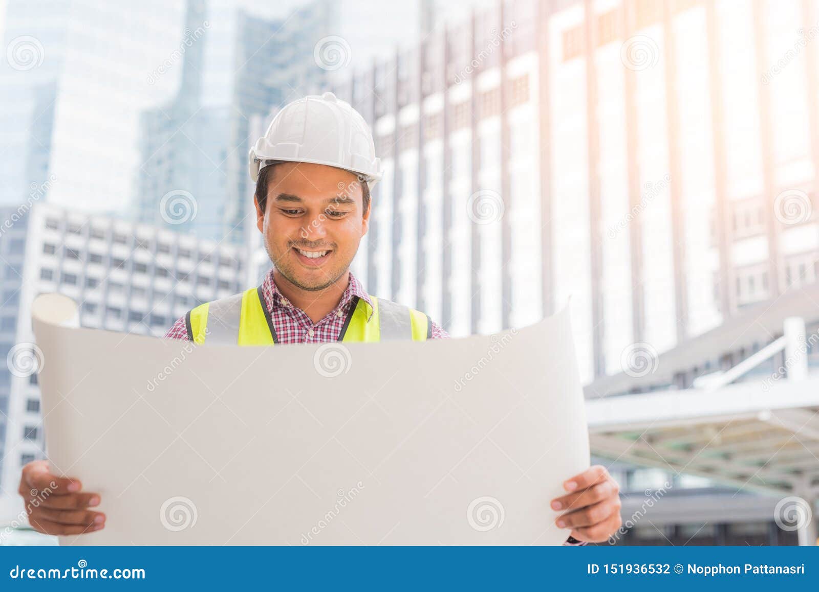 Asian Civil Engineer Working at Building Site. Stock Photo - Image of ...